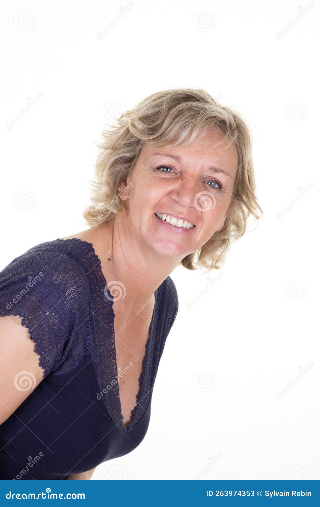 Smiling Mature Blonde Woman Blonde Happy Smile Portrait Senior On White Background Stock Image