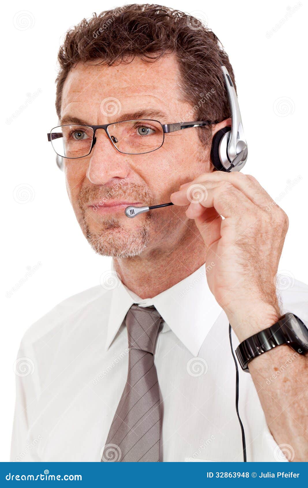 Smiling Mature Male Operator Businessman with Headset Call Senter Stock ...