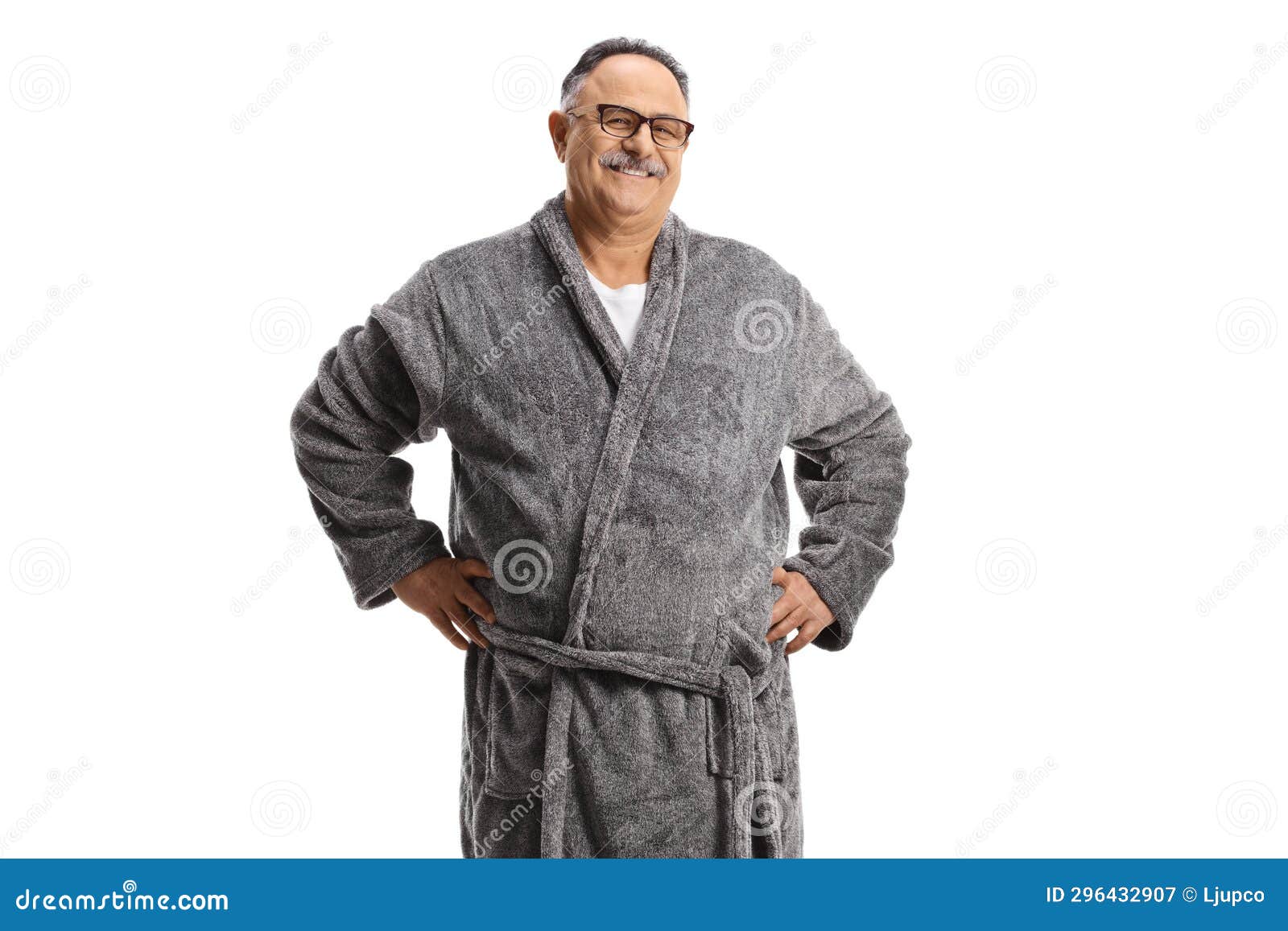 Smiling Mature Man in a Grey Robe Stock Image - Image of sleep, sleepy ...