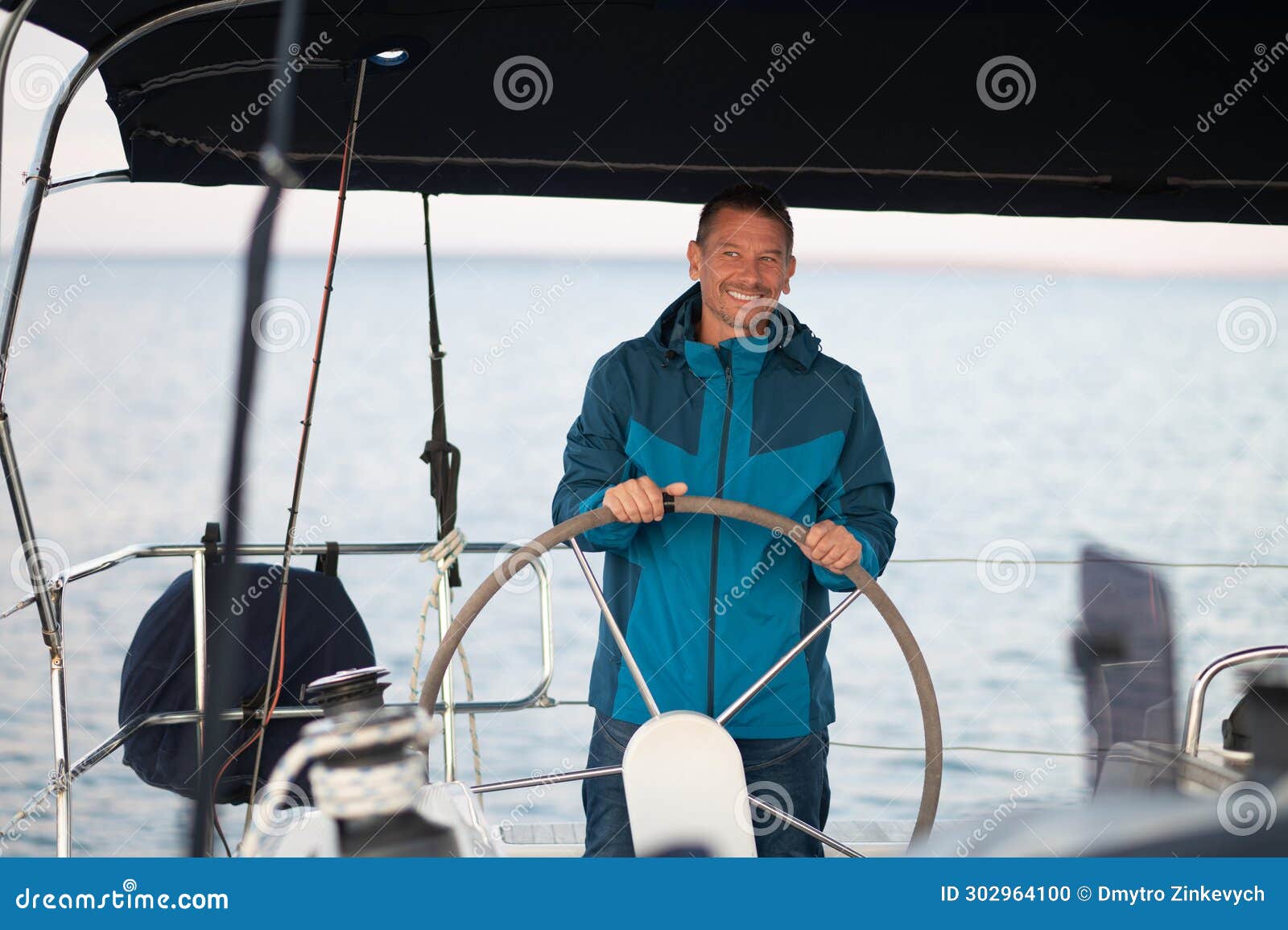 Smiling Mature Man Sailing a Ship Stock Photo - Image of journey ...