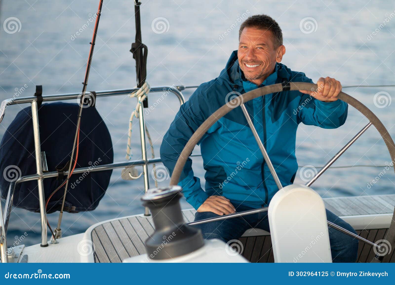 Smiling Mature Man Sailing a Ship Stock Image - Image of goodlooking ...