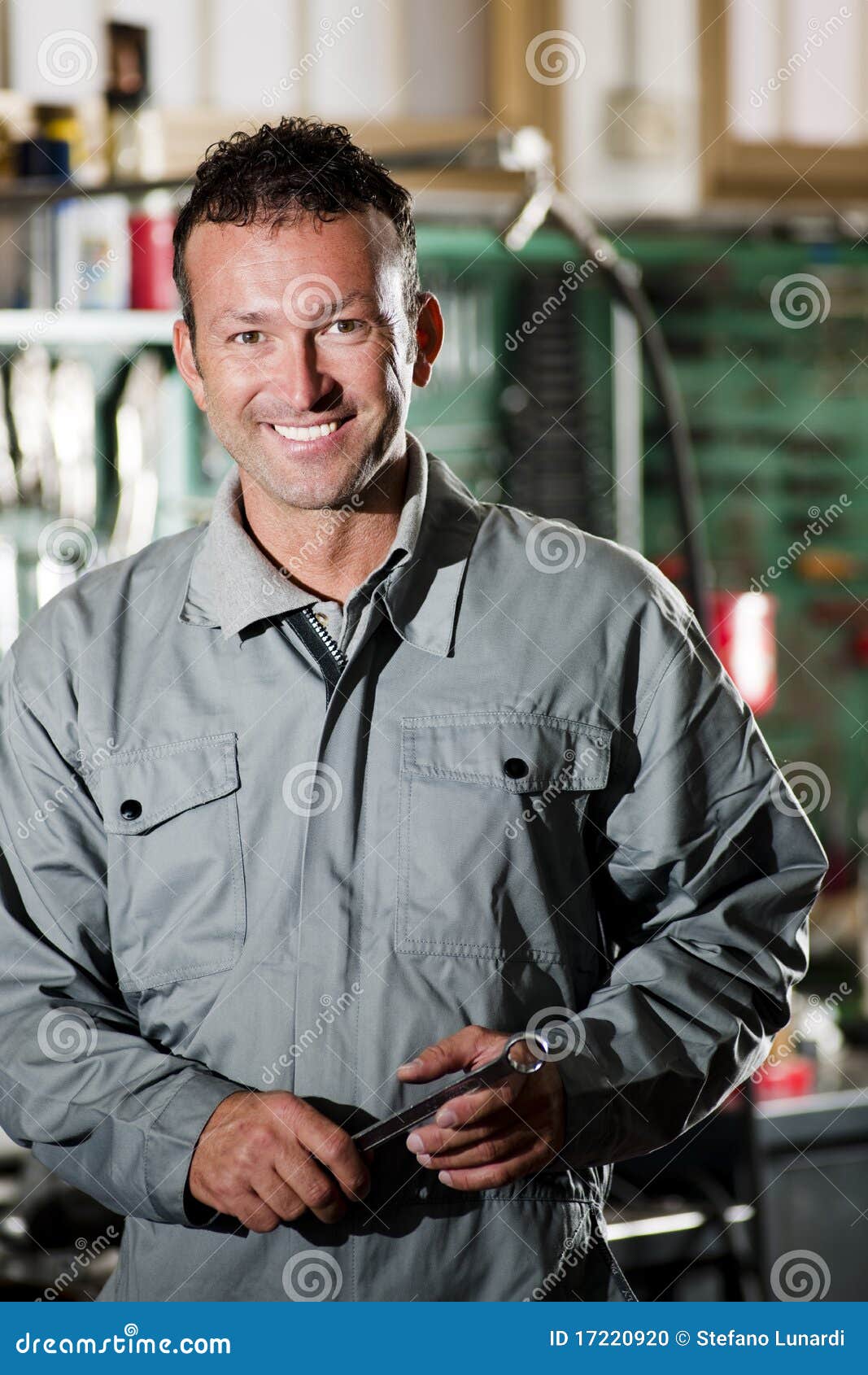 Smiling Mechanic stock photo. Image of professional, hair - 17220920