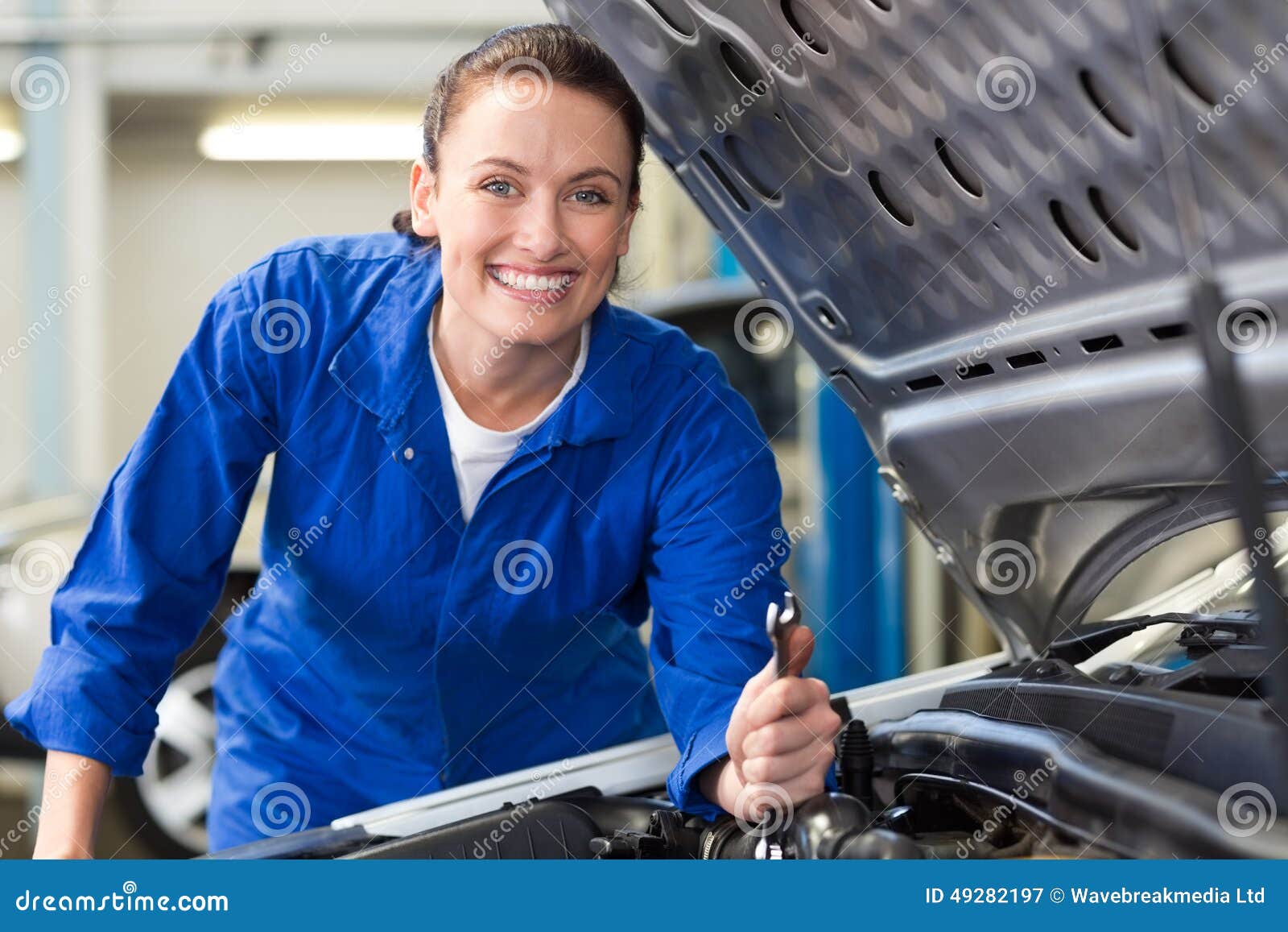 Smiling Mechanic Fixing Car Engine Stock Image - Image of occupation ...