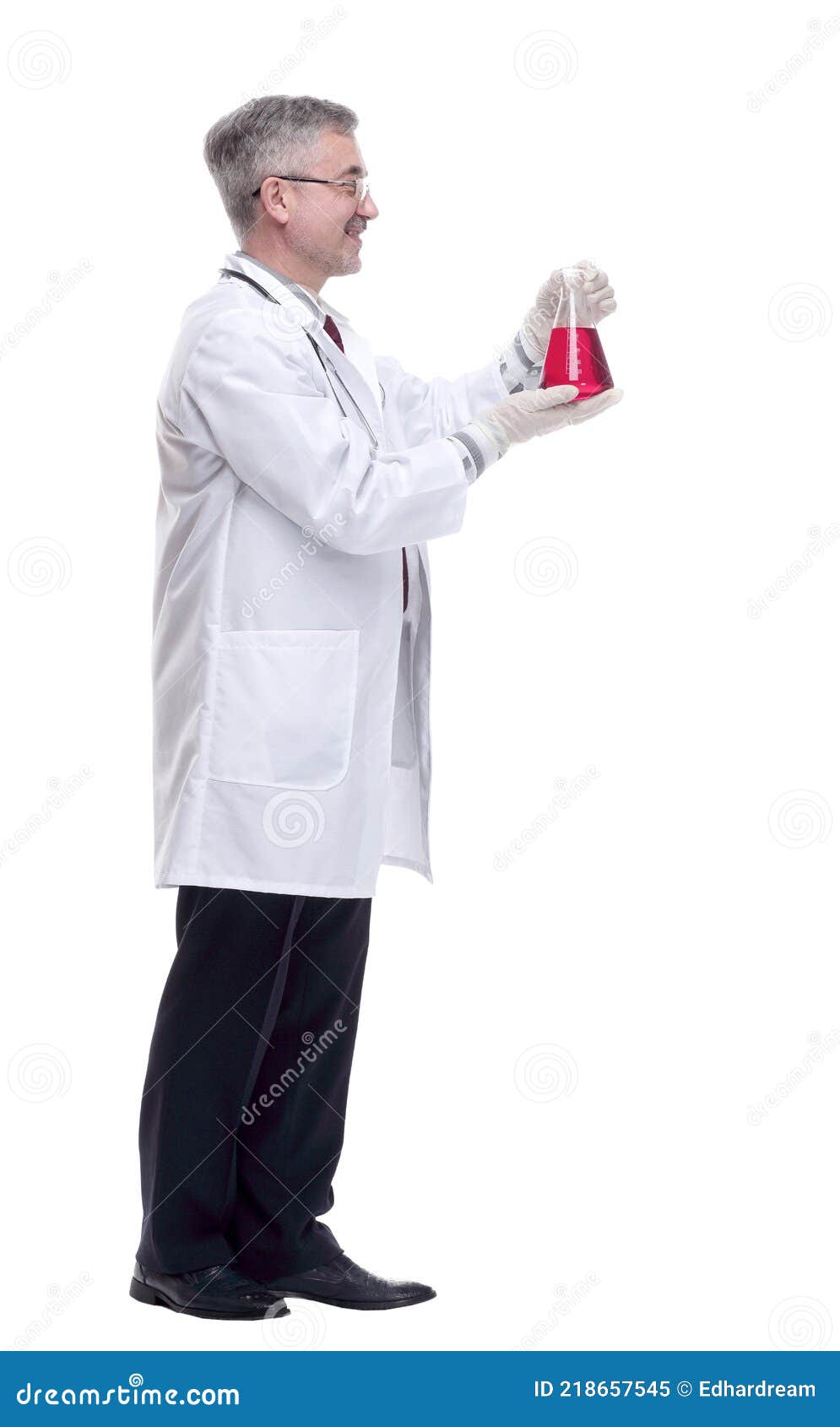 Smiling Medic Holds a Flask with the Test Results. Stock Image - Image ...