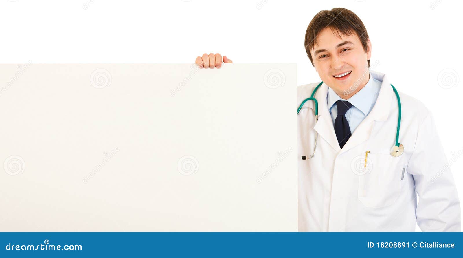 Smiling Medical Doctor Holding Blank Billboard Stock Image - Image of ...