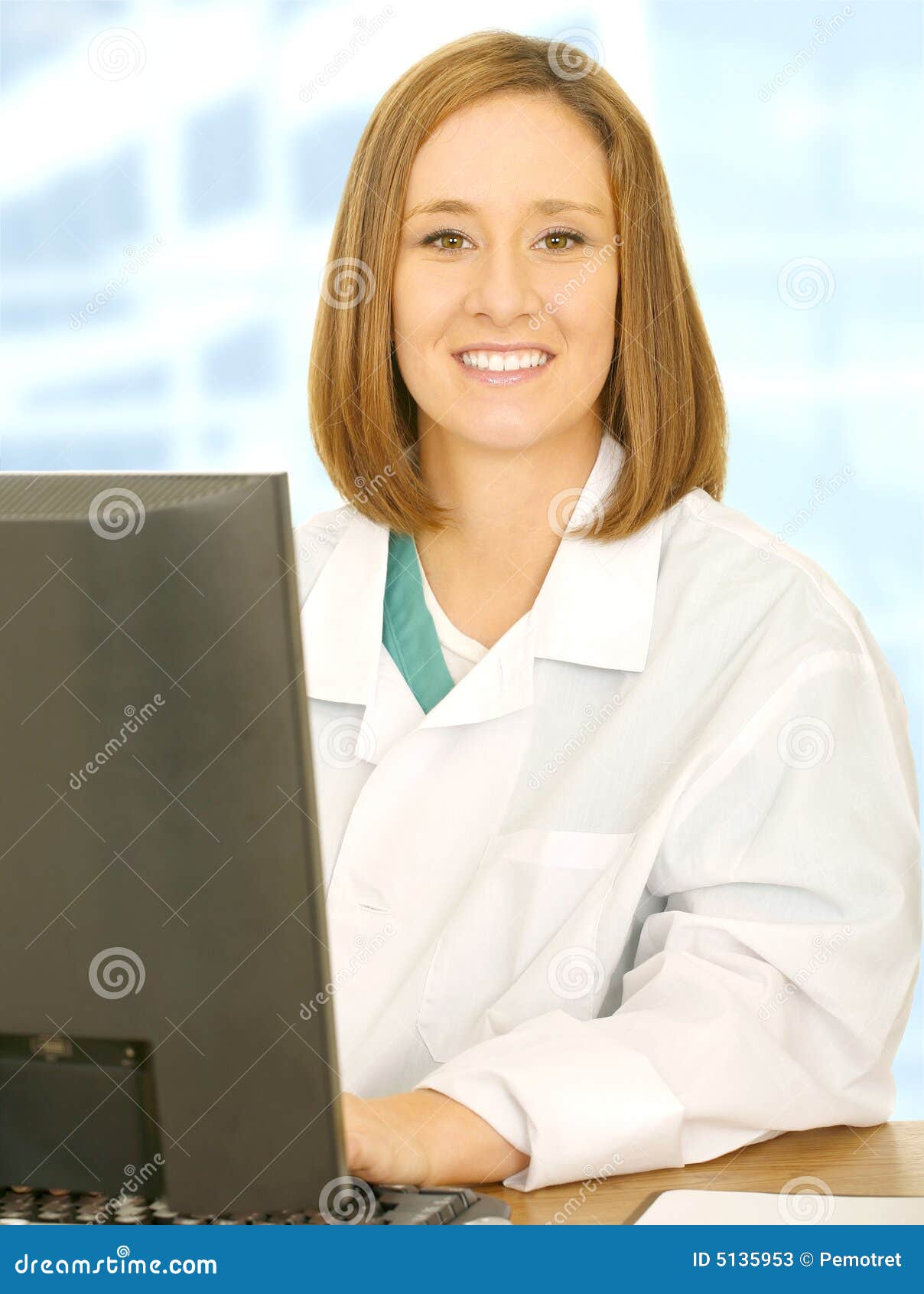 Smiling Medical Staff Working with Computer Stock Image - Image of ...