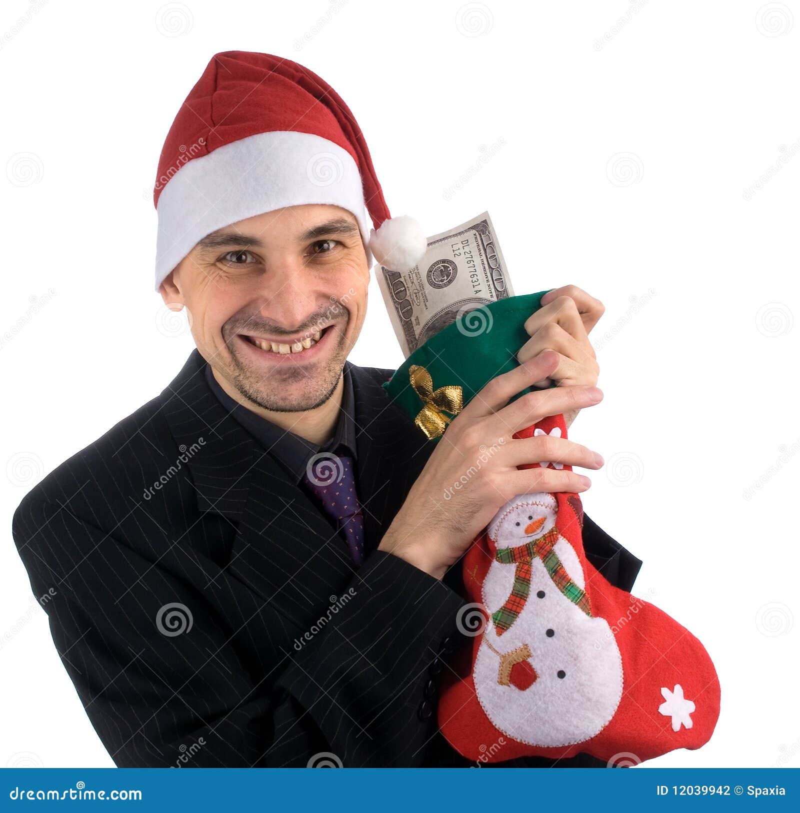 Smiling Men in a Santa S Hat Stock Photo - Image of claus, happy: 12039942