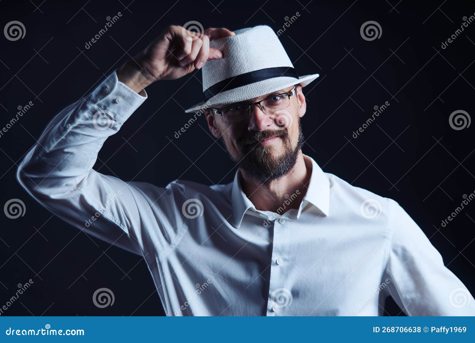 Smiling Middle Age Man in Hat Lifting His Hat Stock Photo - Image of ...