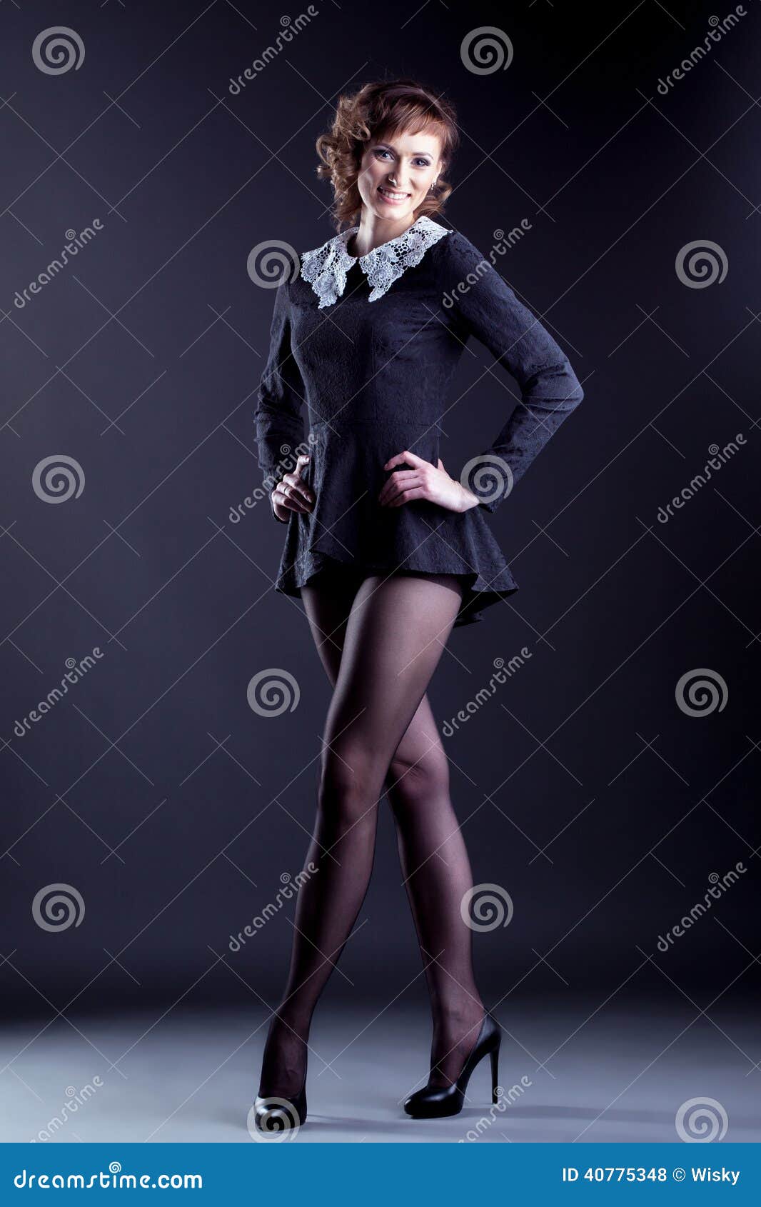 Smiling Middle-aged Model in Blouse with Collar Stock Photo - Image of ...