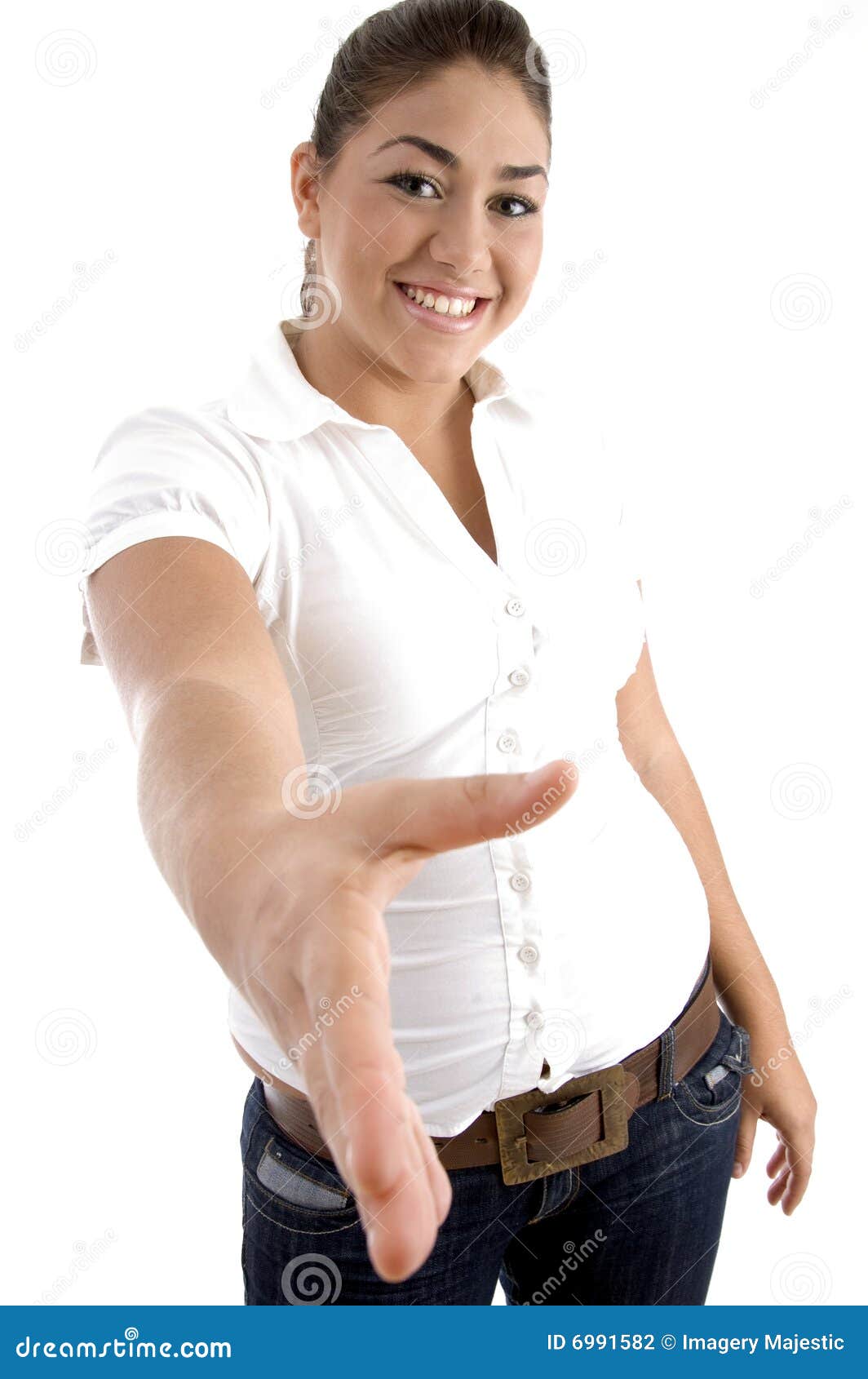 Smiling Model Offering Hand Shake Stock Photo - Image of handshake ...