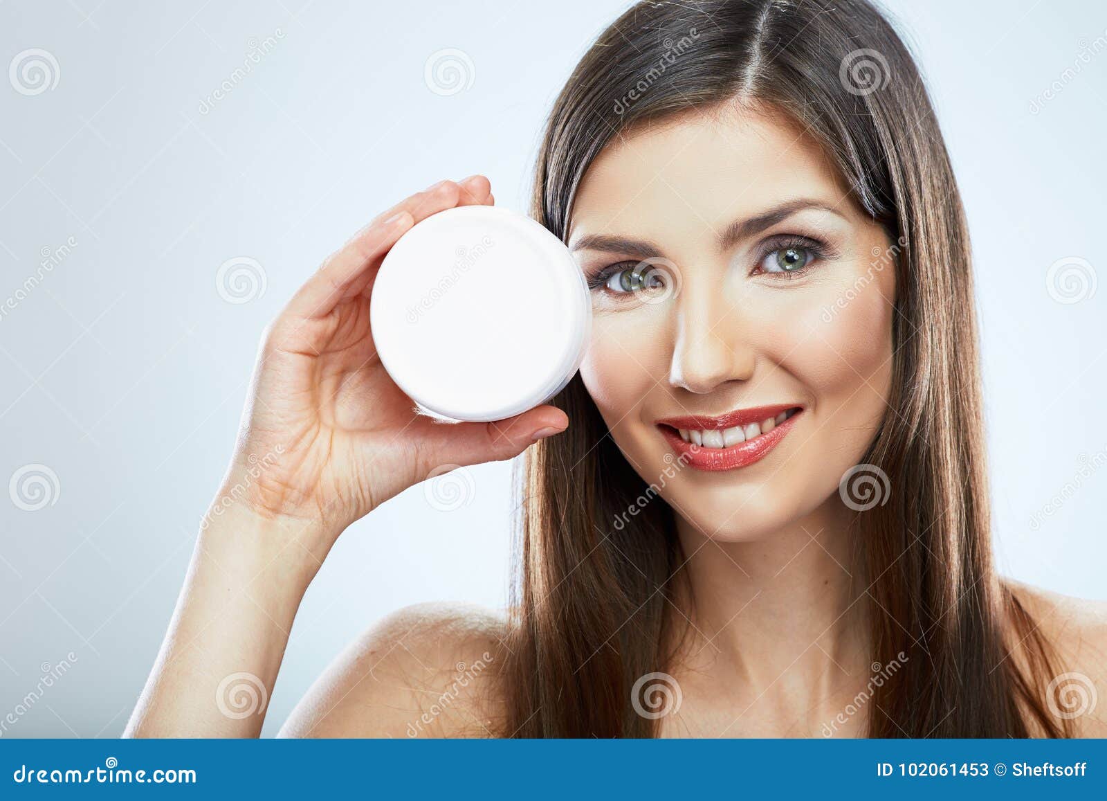 Smiling Model Portrait with Cream. Skin Care Model Posing Stock Image ...