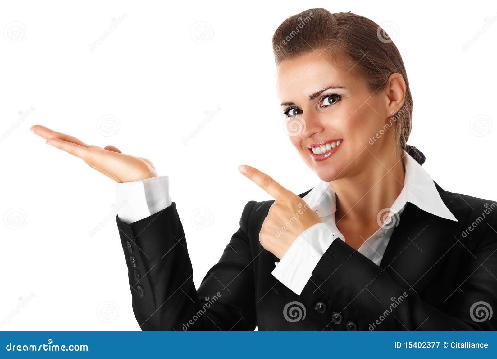 Smiling Modern Business Woman Pointing Finger on E Stock Image - Image ...