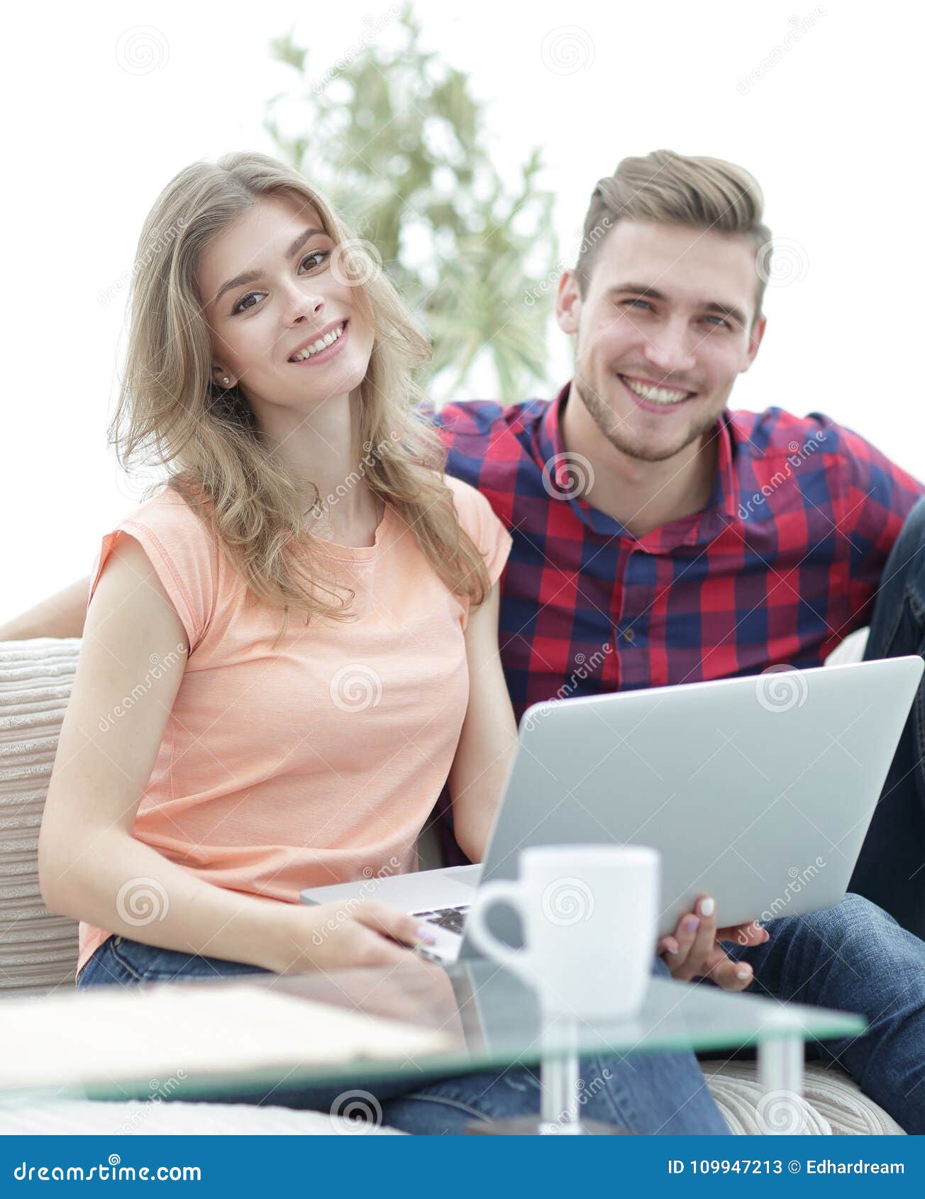 Modern Young People Using Laptop at Home. Stock Image - Image of ...