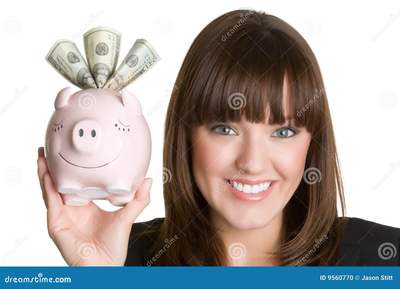 Smiling Money Woman stock photo. Image of holding, savings - 9560770