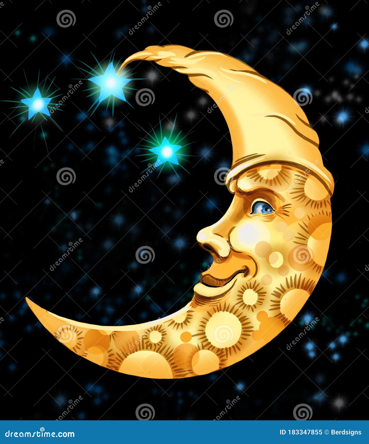 Smiling moon stock illustration. Illustration of profile - 183347855