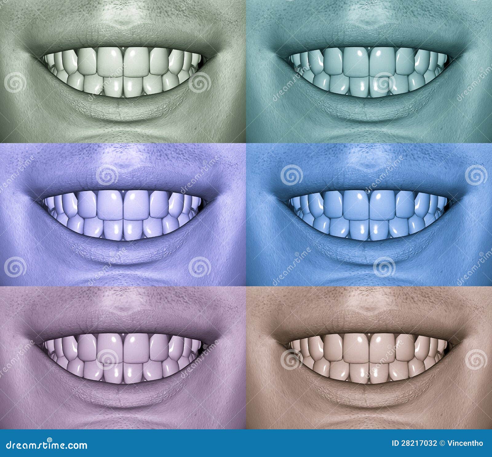 Smiling Mouths Showing Teeth in Various Colors Stock Illustration ...
