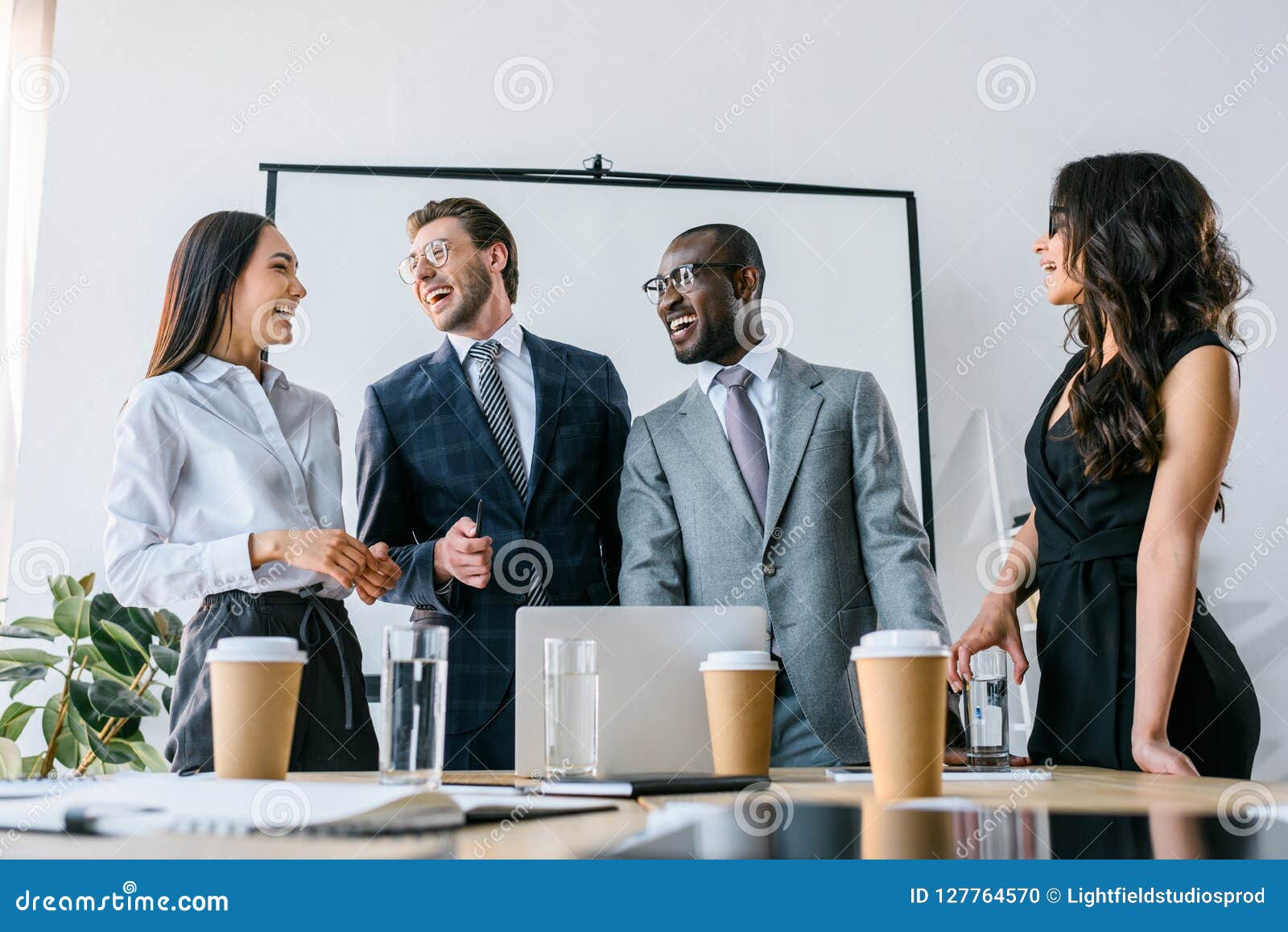 Smiling Multicultural Business People Having Business Meeting Stock ...