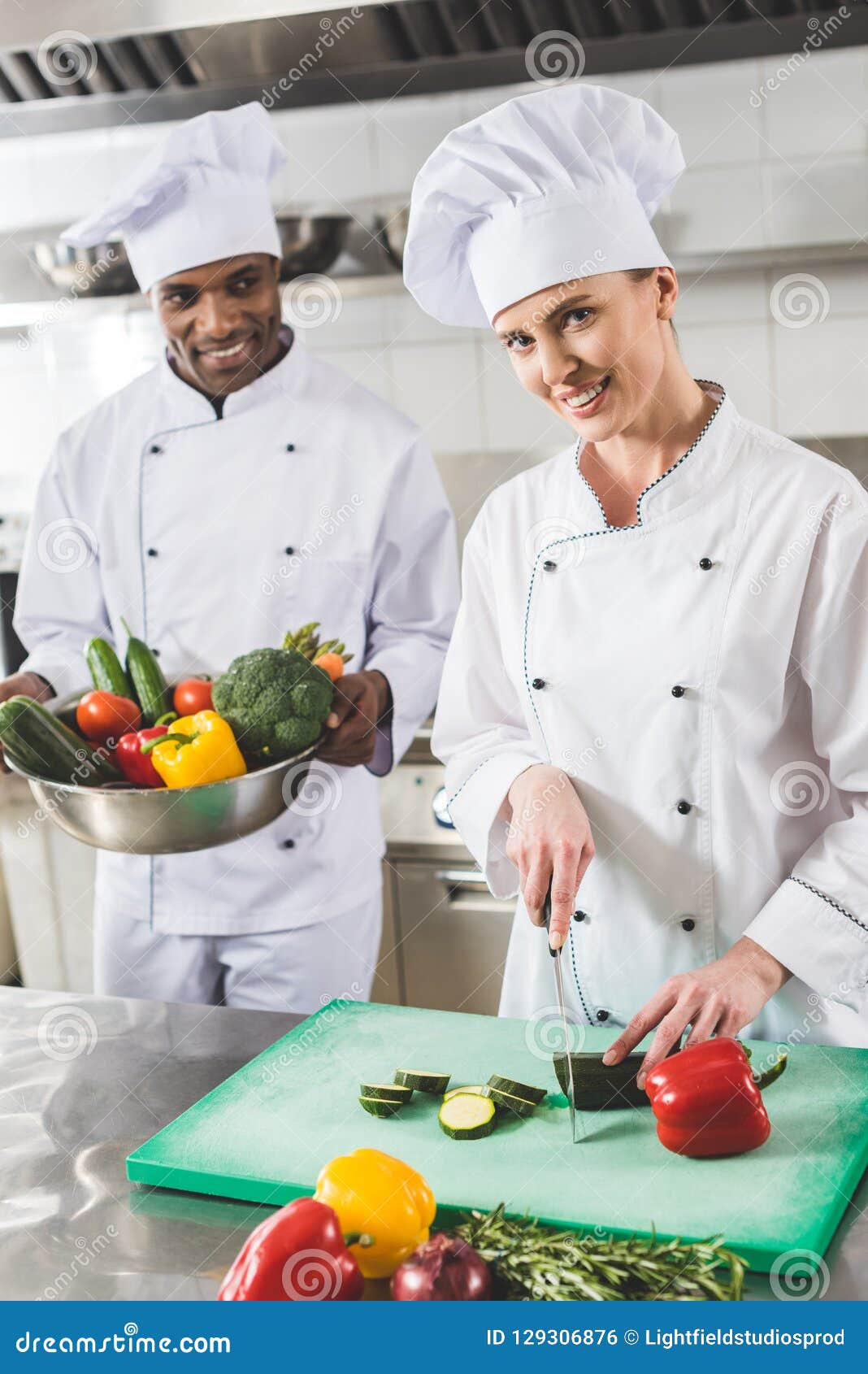 Smiling Multicultural Chefs Cooking Stock Photo - Image of cafe ...