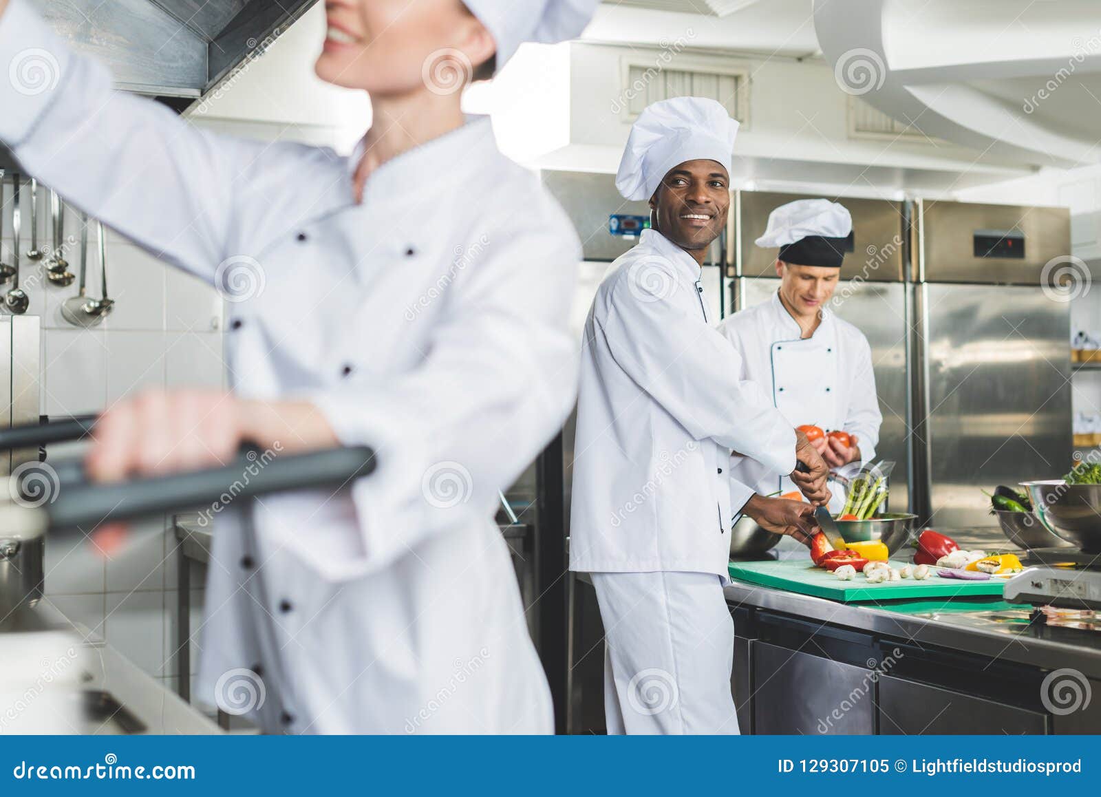 Smiling Multicultural Chefs Cooking Stock Image - Image of cafe ...