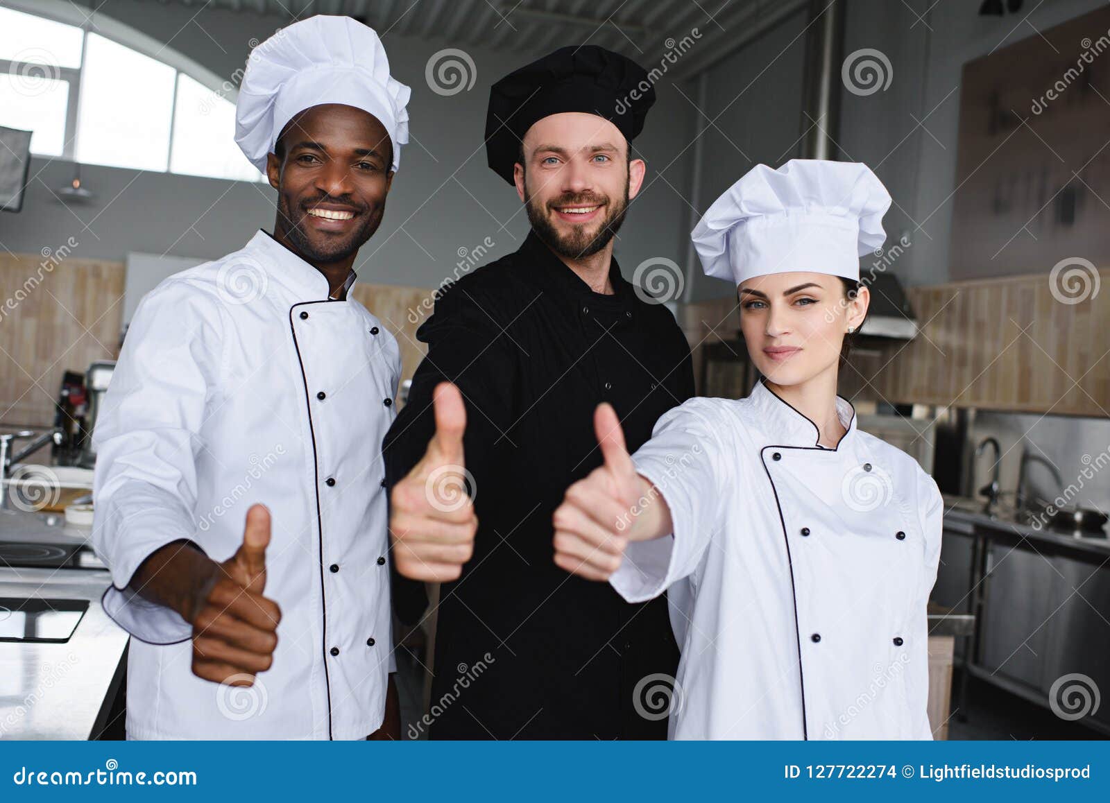 Smiling Multicultural Chefs Showing Thumbs Up Stock Photo - Image of ...