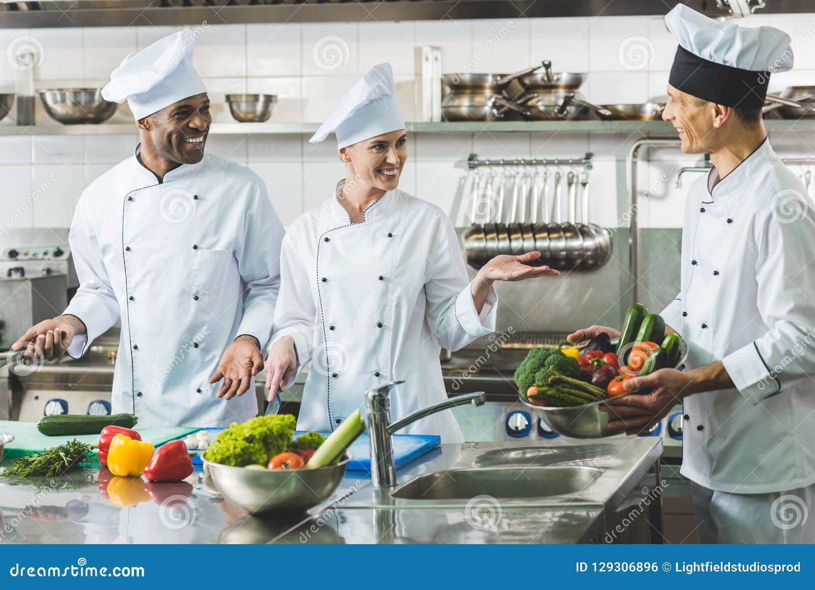 Smiling Multicultural Chefs Talking Stock Photo - Image of nutrition ...