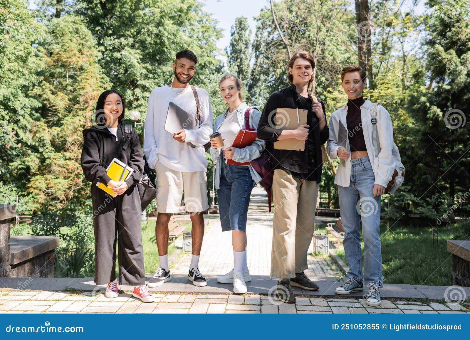 Smiling Multicultural Students with Notebooks and Stock Image - Image ...