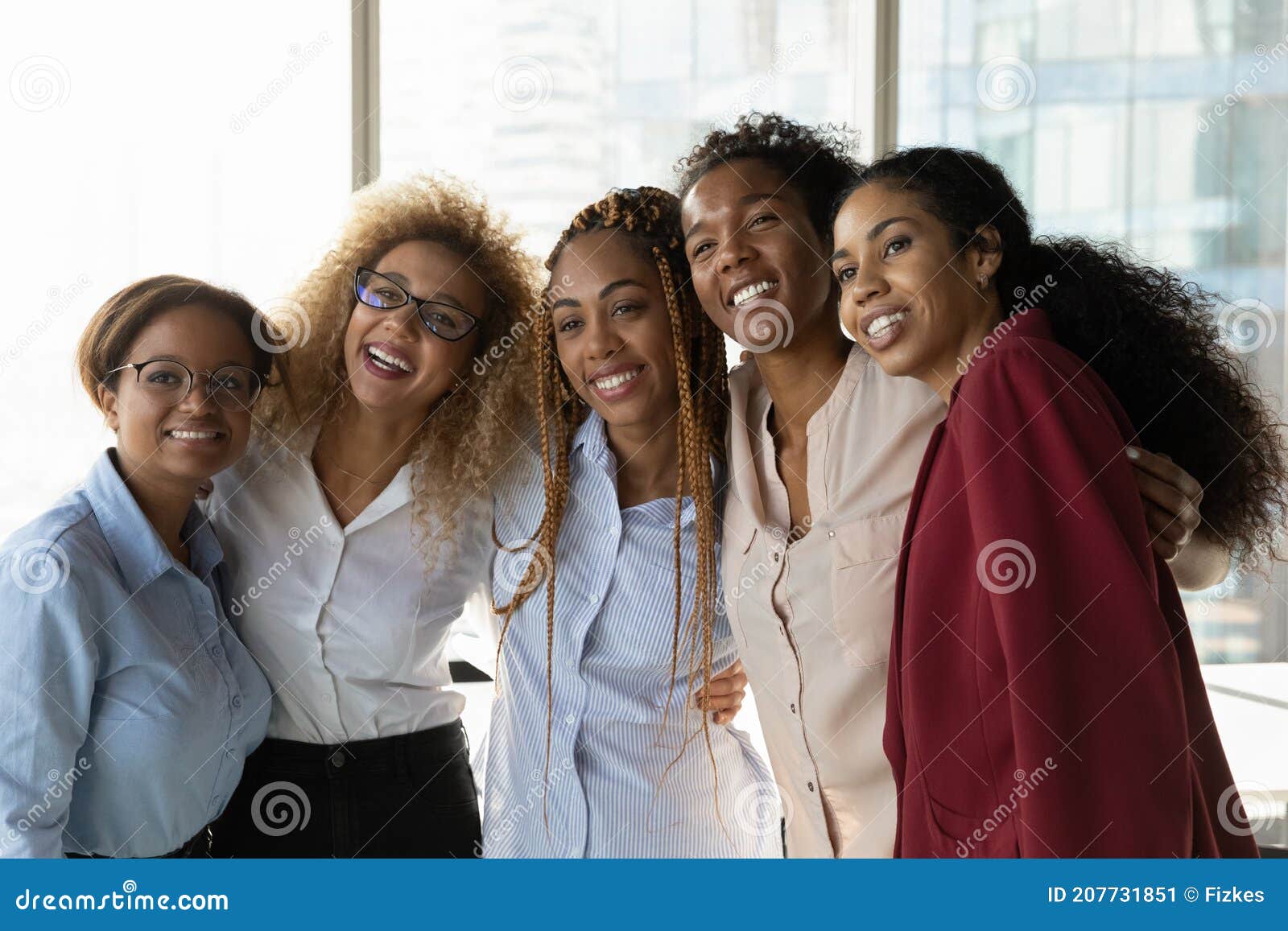 Smiling Multiethnic Female Colleagues Male Selfie In Office Stock Image