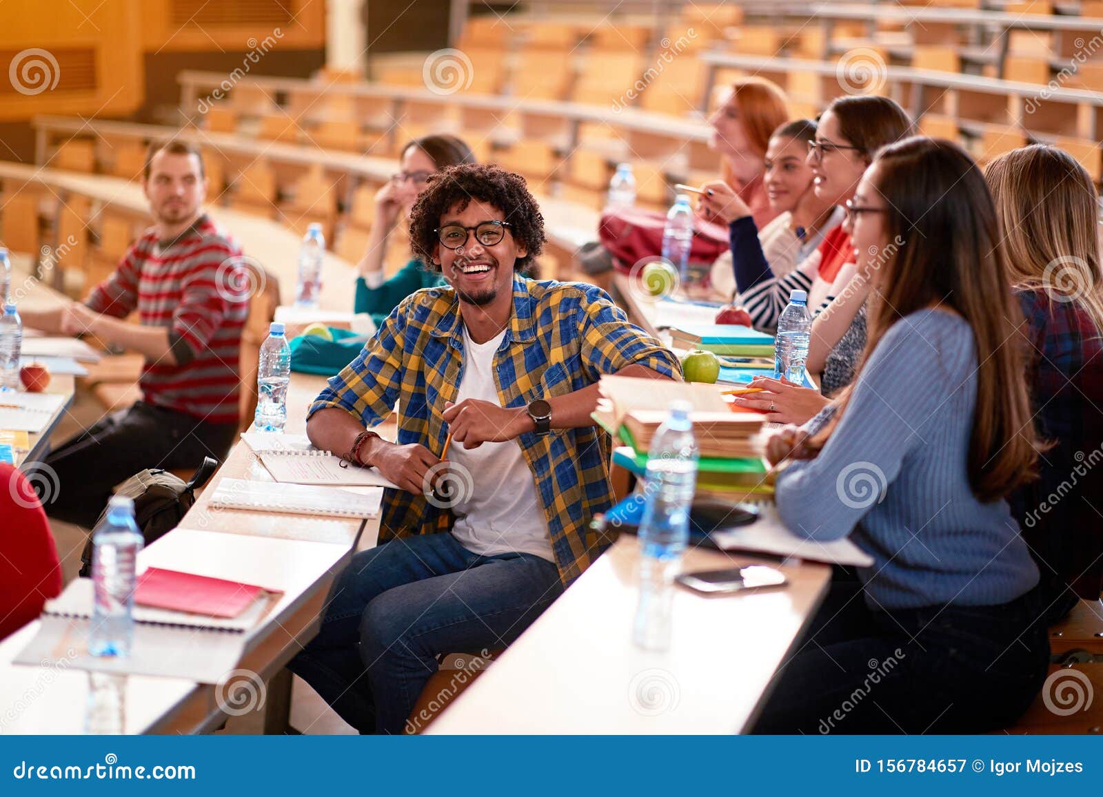 Smiling Multiracial Students Studying Together Stock Image - Image of ...