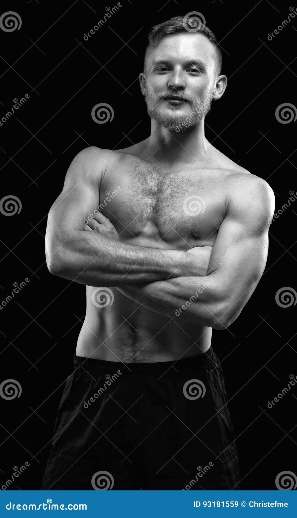 Smiling Muscular Man with Arms Crossed Stock Image - Image of muscle ...