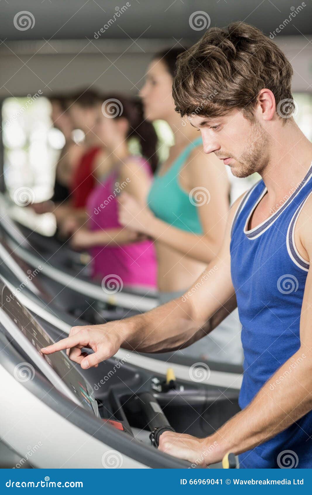 Smiling Muscular Man on Treadmill Stock Image - Image of lifestyle ...