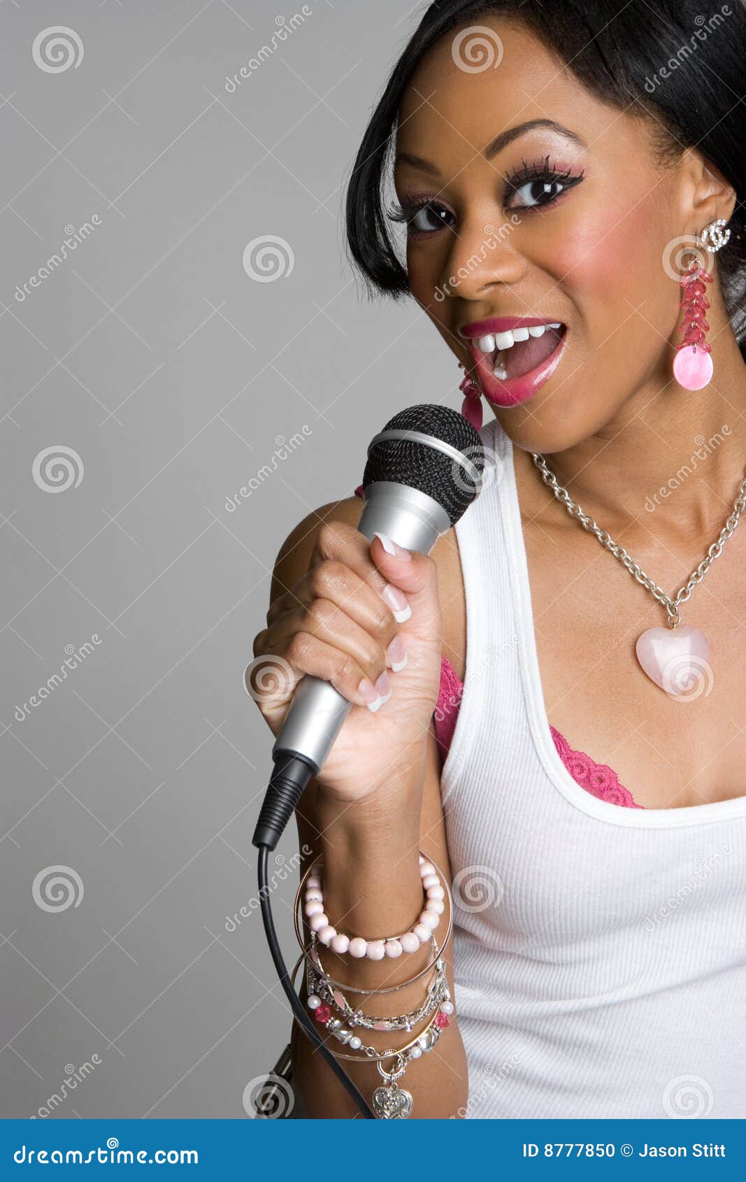 Smiling Music Girl stock photo. Image of microphone, singing - 8777850