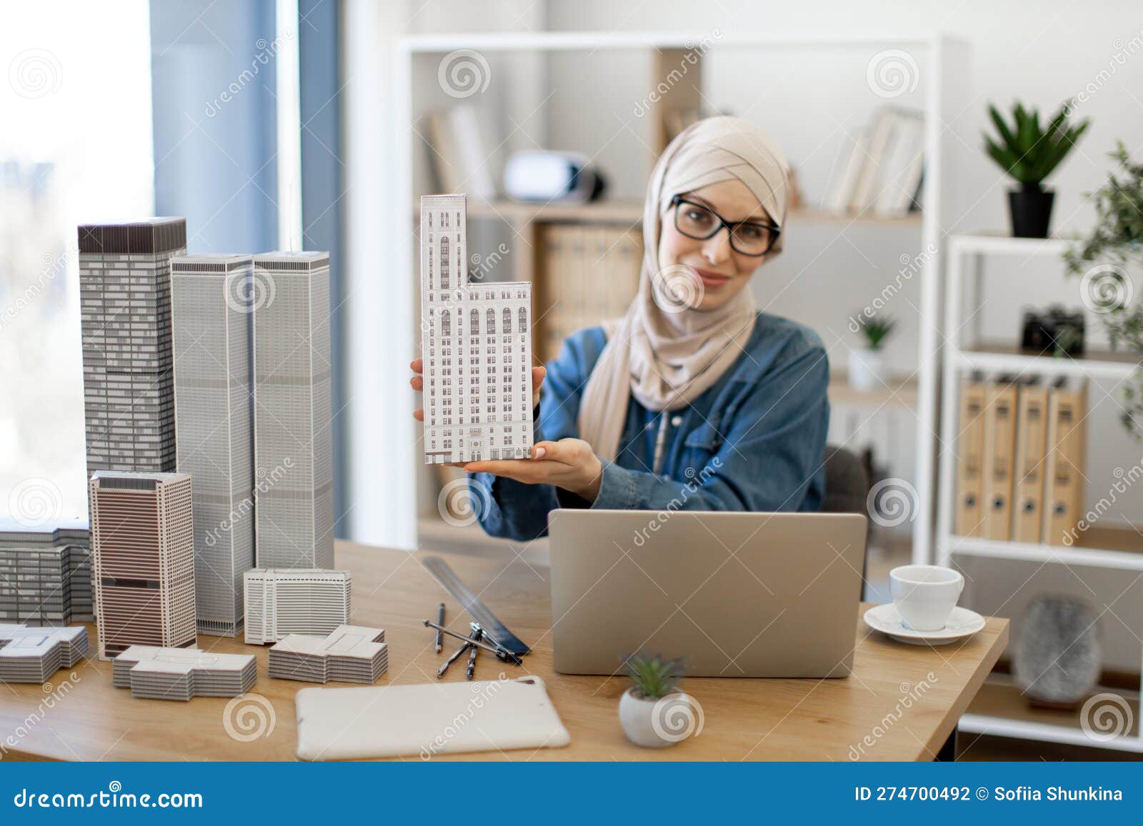 Lady Posing with Architectural Model at Office Desk Stock Photo - Image ...