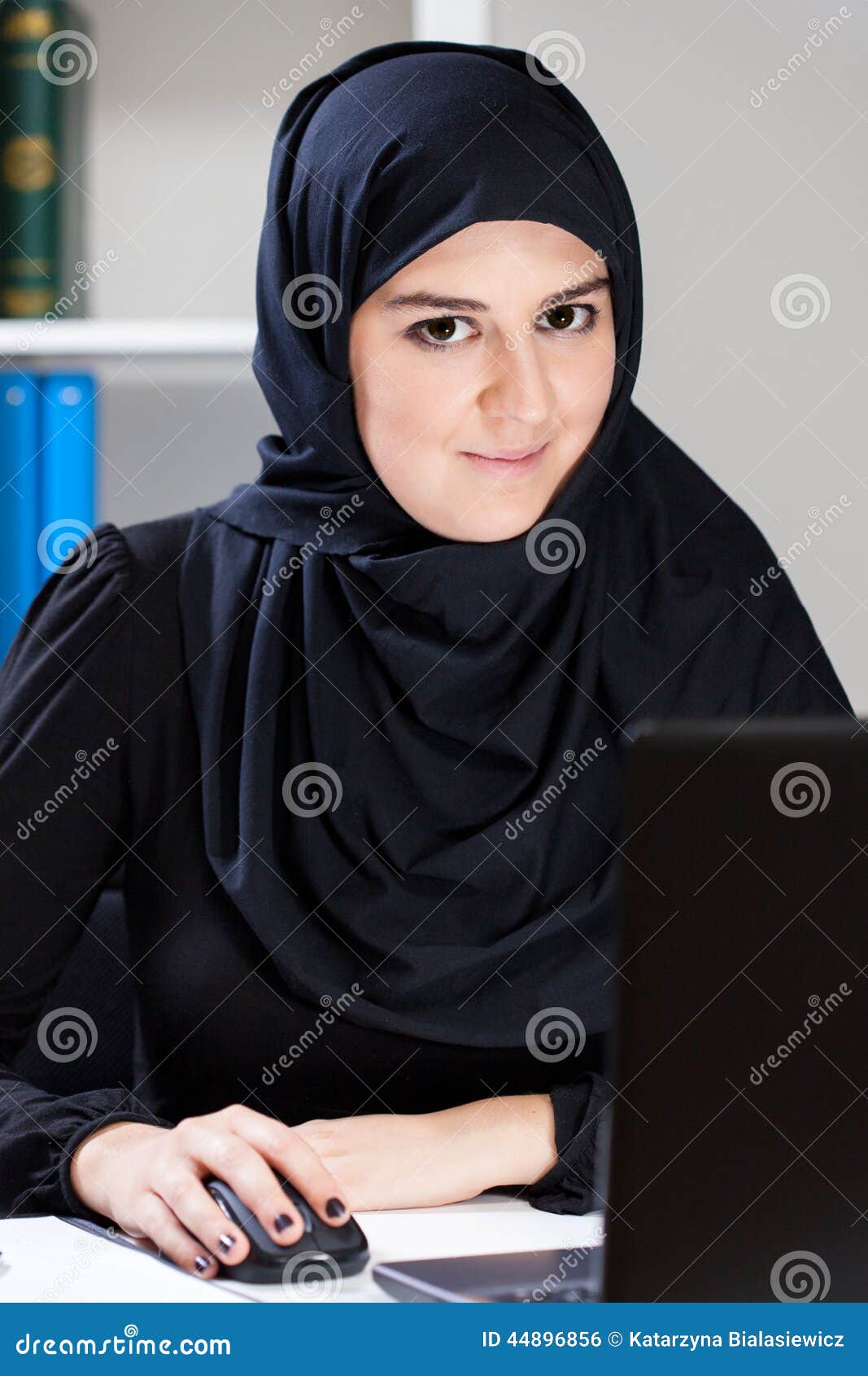 Smiling Muslim Office Worker Stock Photo - Image of laptop, culture ...