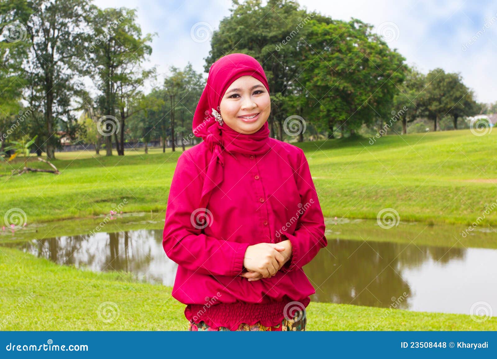 Smiling muslim woman. stock photo. Image of hand, culture - 23508448
