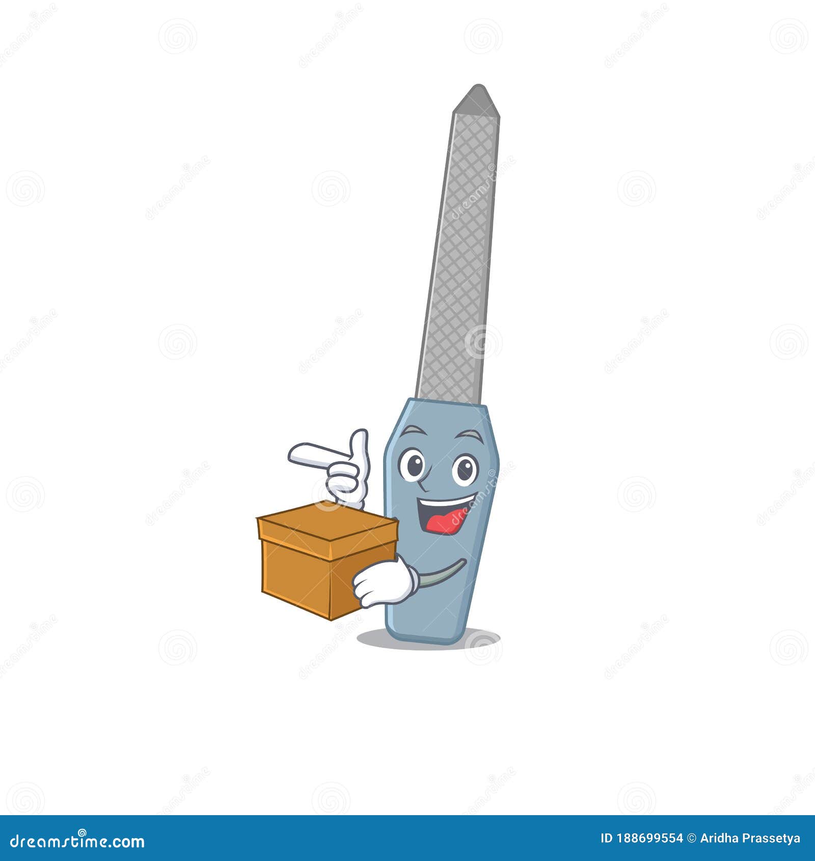 A Smiling Nail File Cartoon Mascot Style Having a Box Stock Vector ...