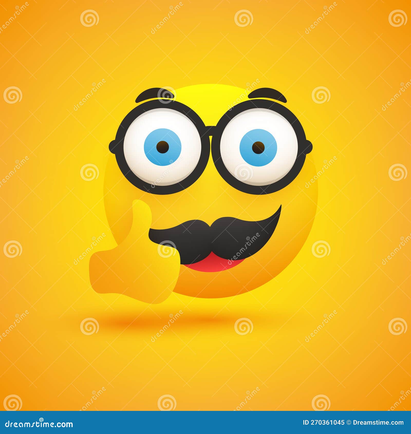Smiling Nerd Emoji Simple Happy Male Emoticon With Glasses And Mustache Showing Thumbs Up On