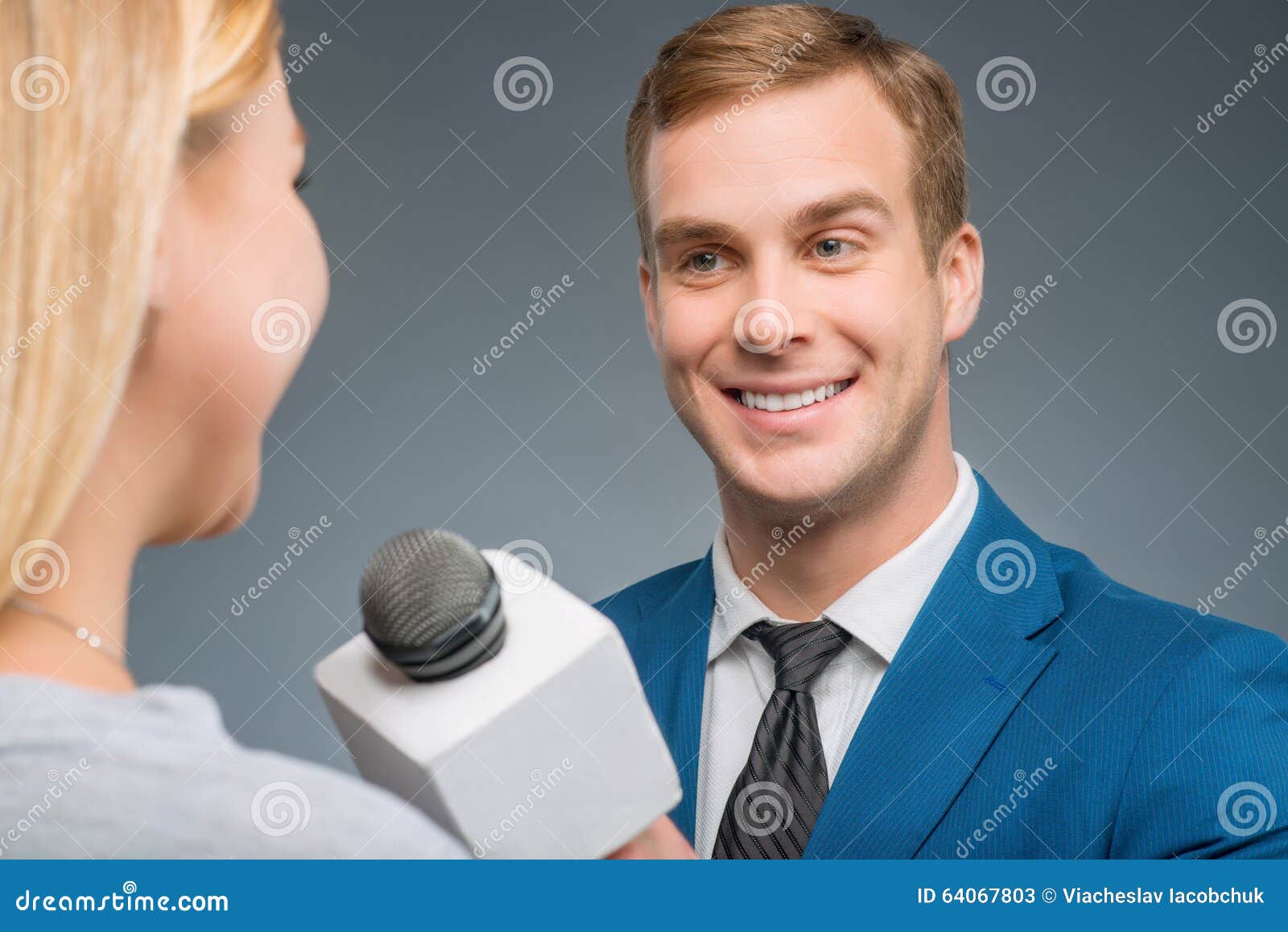 Smiling Newsman Taking an Interview Stock Image - Image of ...