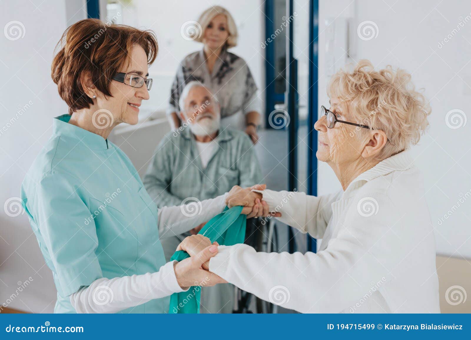 Nurse Holds an Elderly Lady`s Hands, Helping Her Stock Image - Image of ...