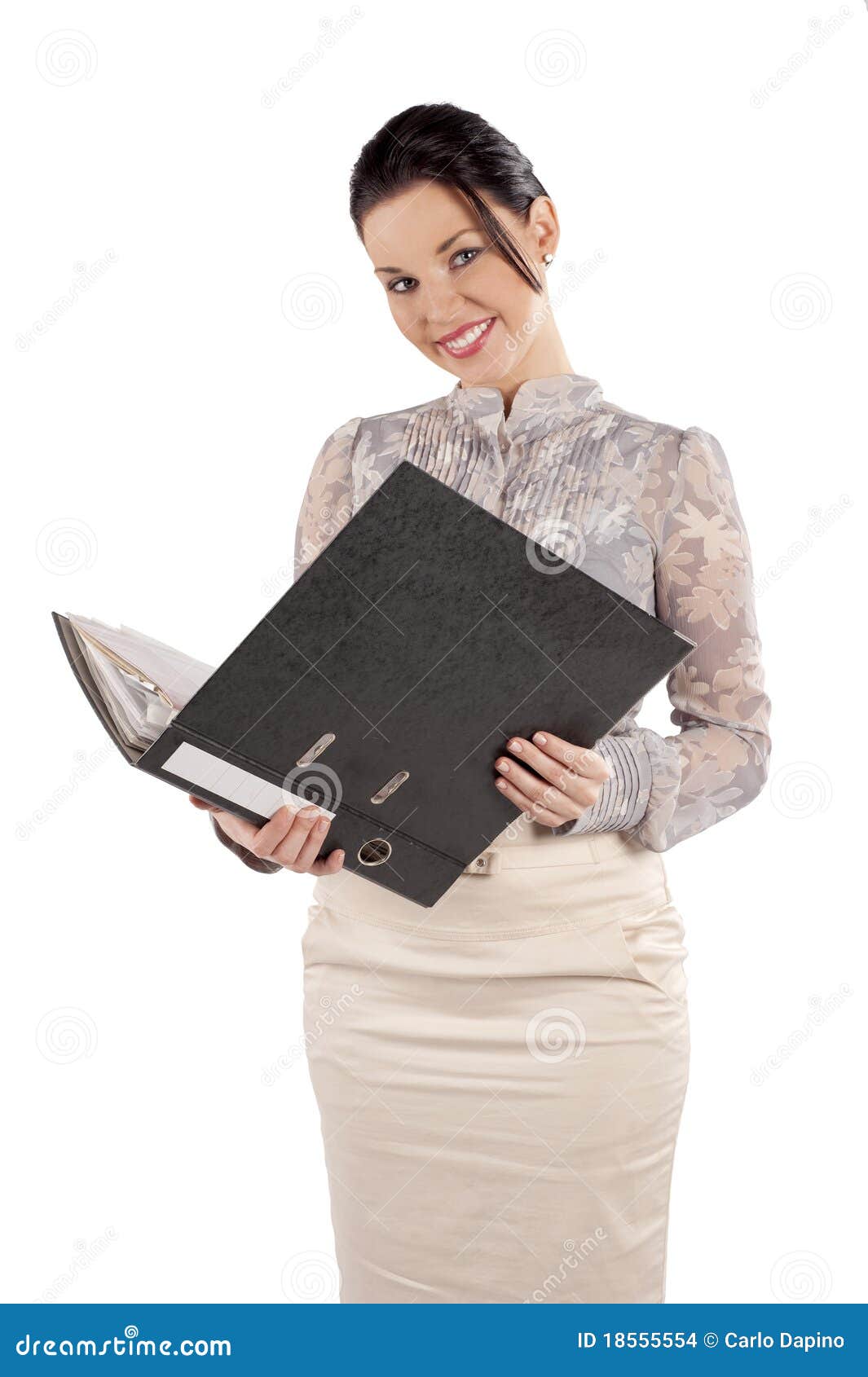 Smiling Office Woman Worker Stock Photo - Image of brunette, career ...