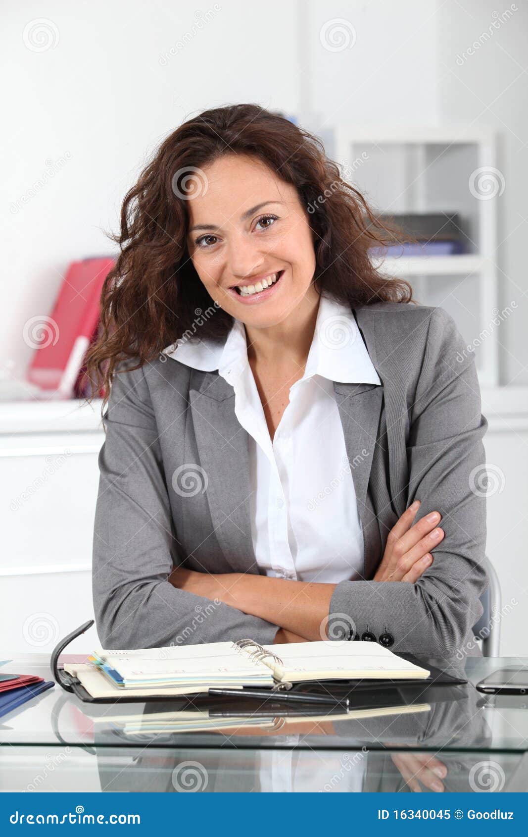 Smiling office worker stock image. Image of desk, appointment - 16340045