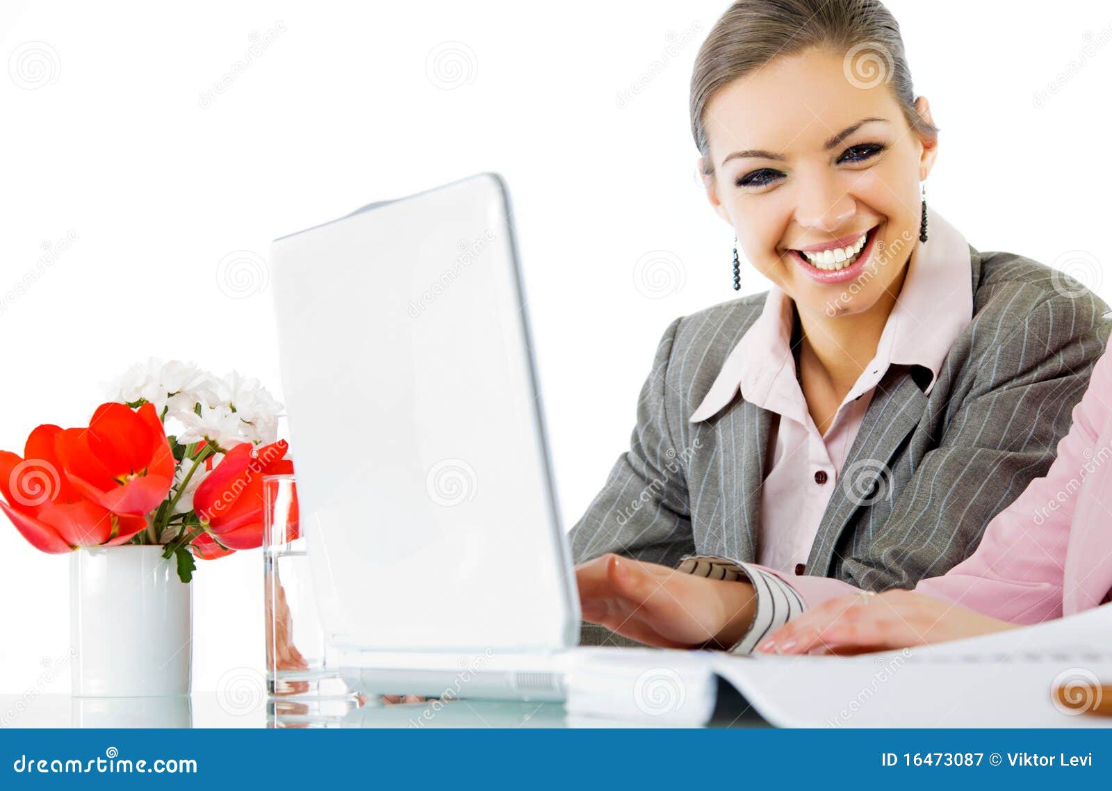 Smiling office worker stock image. Image of white, suit - 16473087