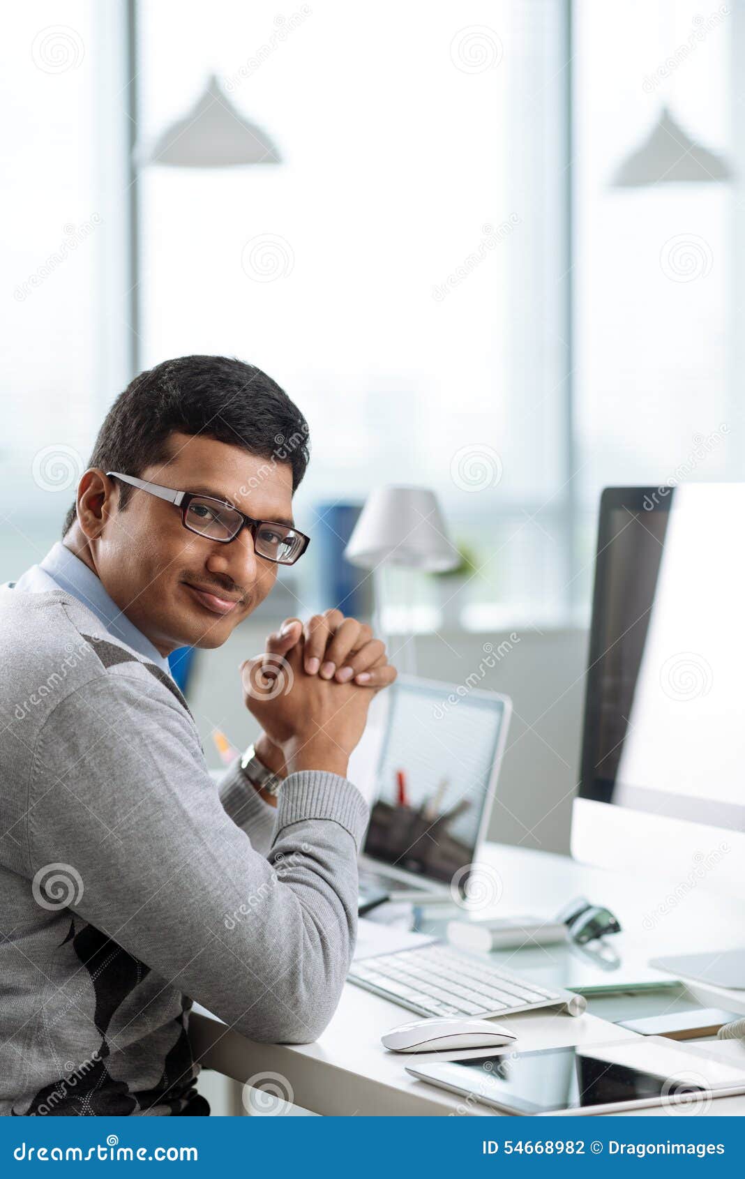 Smiling office worker stock photo. Image of eyewear, portrait - 54668982