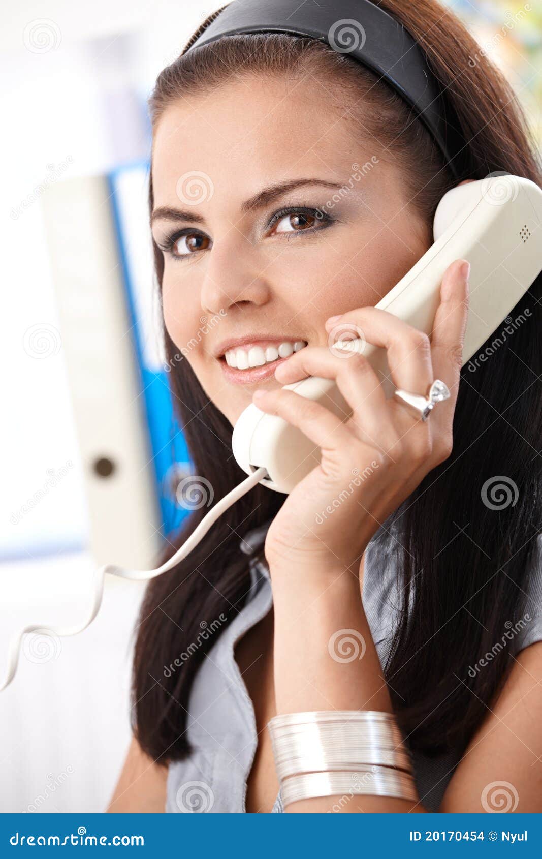 Smiling Office Worker on Phone Stock Photo - Image of alone, chatting ...
