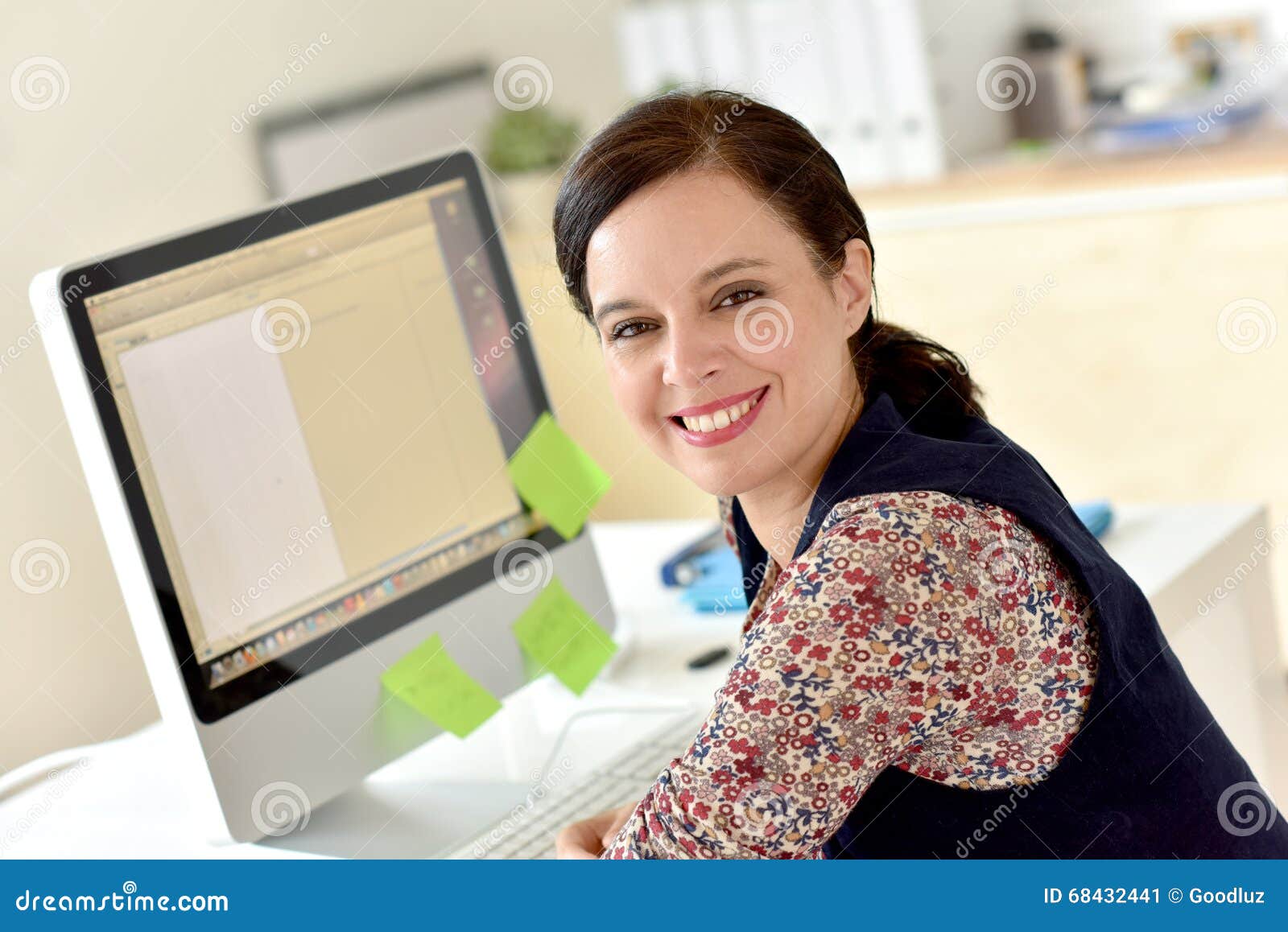 Smiling office-worker stock image. Image of screen, design - 68432441