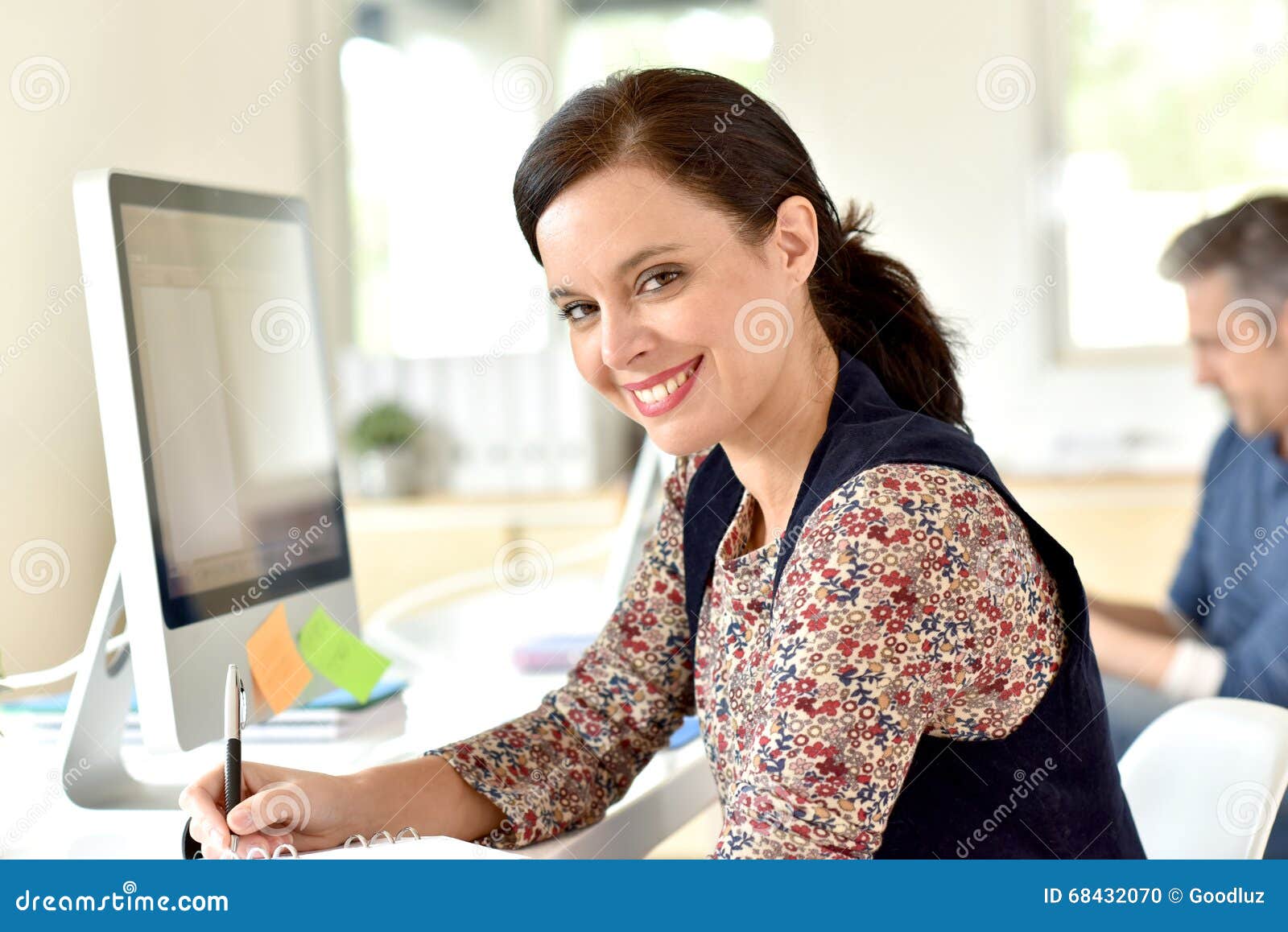 Smiling office worker stock photo. Image of worker, active - 68432070