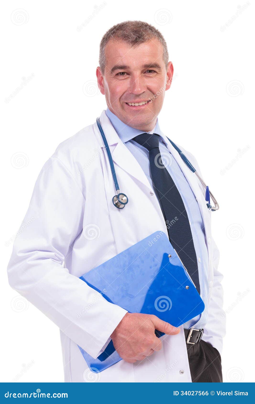 Smiling Old Doctor Holding a Blue Notepad Stock Photo - Image of human ...