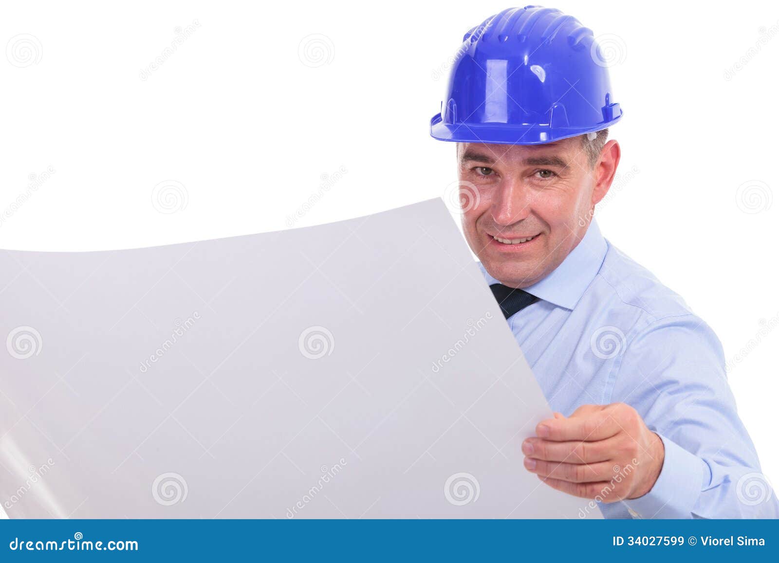 Smiling Old Engineer Reading Project Stock Image - Image of building ...