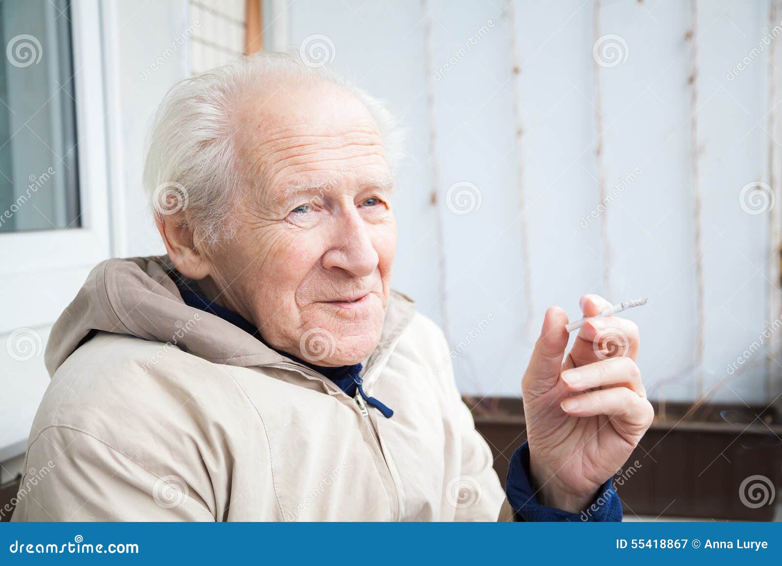 Smiling Old Man with a Cigarette Stock Image - Image of holding, mature ...