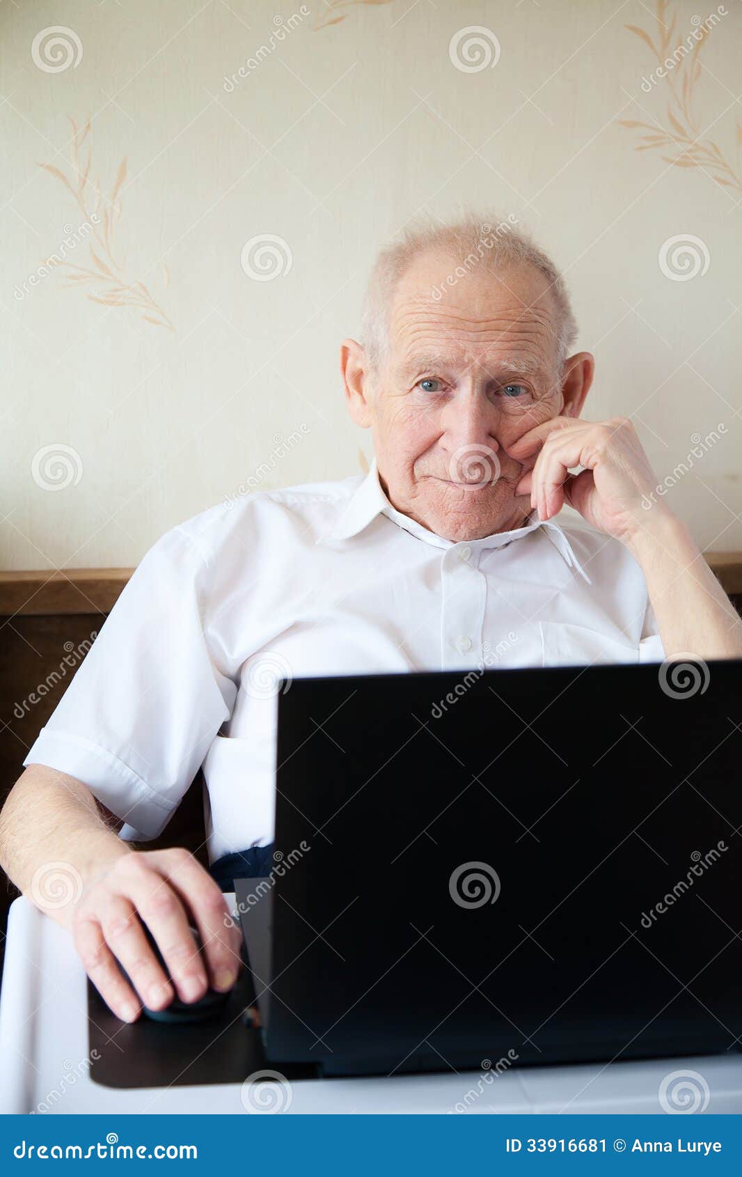Smiling Old Man Working on a Computer Stock Image - Image of learn ...