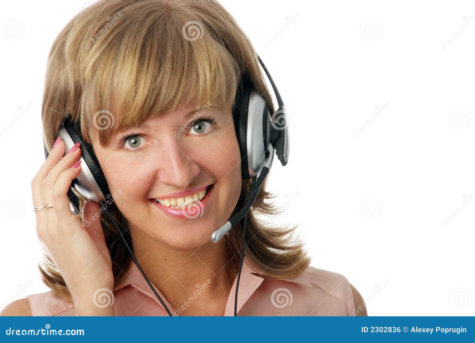 Smiling operator stock photo. Image of microphone, call - 2302836
